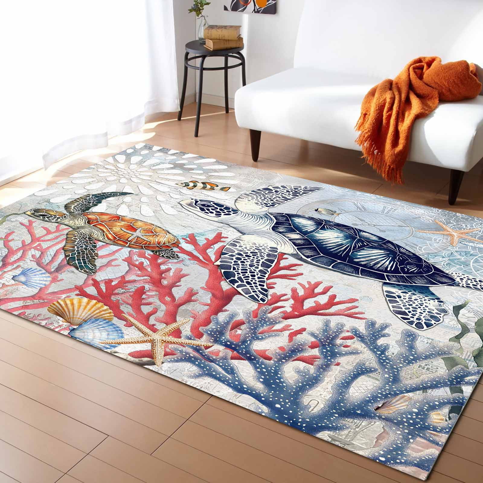 Area Rugs Indoor Non-Slip Rectangle Rug 4x6 Ft Coastal Sea Turtle ...