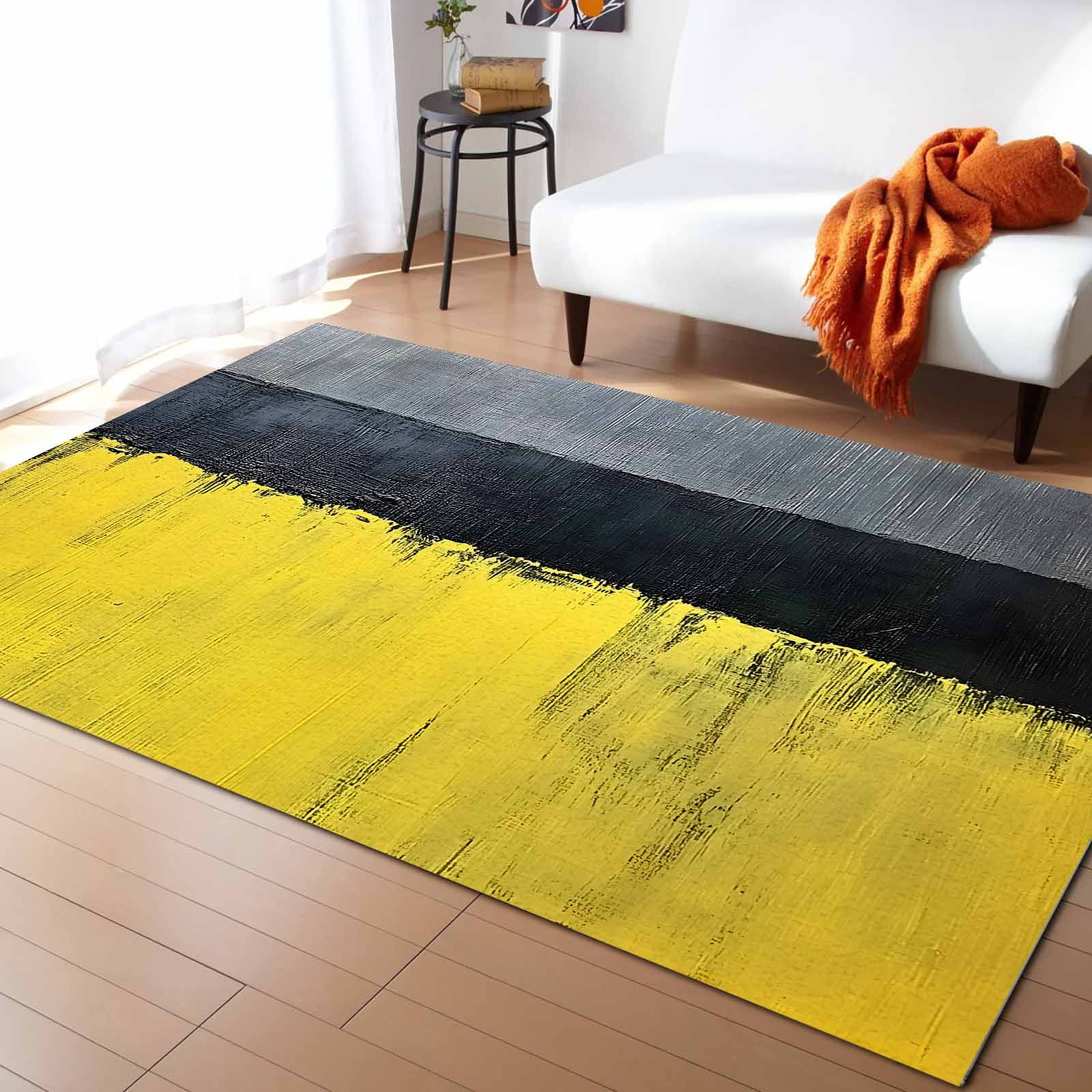 Area Rugs Indoor Non-Slip Rectangle Rug 4x6 Ft Color Block Black Yellow ...