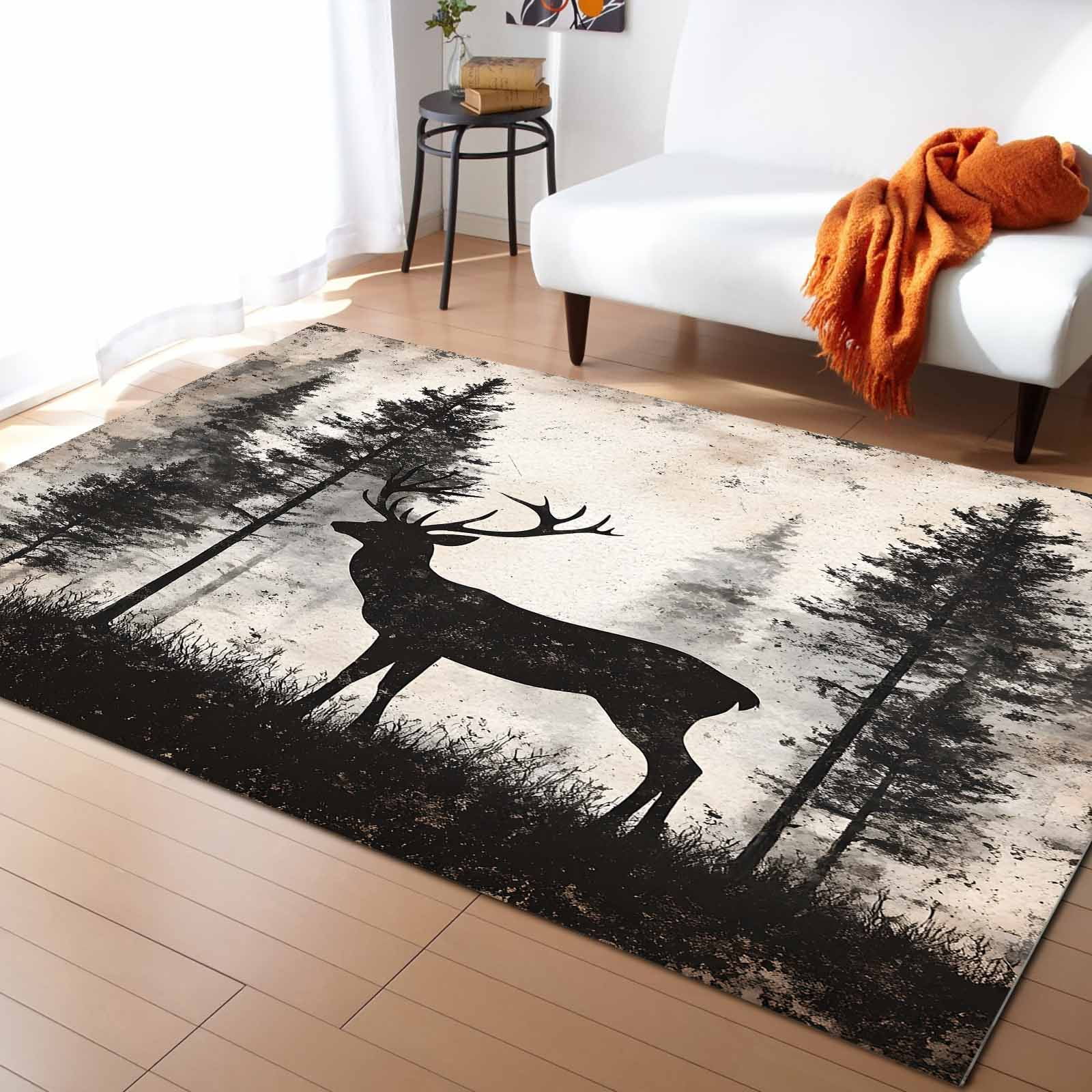 Area Rugs Indoor Non-Slip Rectangle Rug 4x6 Ft Elk Deer Silhouette ...