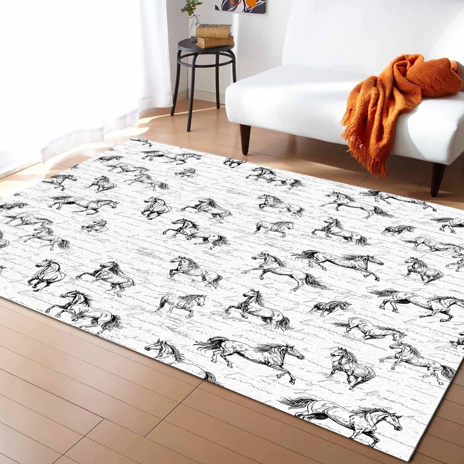 Area Rugs Indoor Non-Slip Rectangle Rug 4x6 Ft Horse Animal Black Retro ...