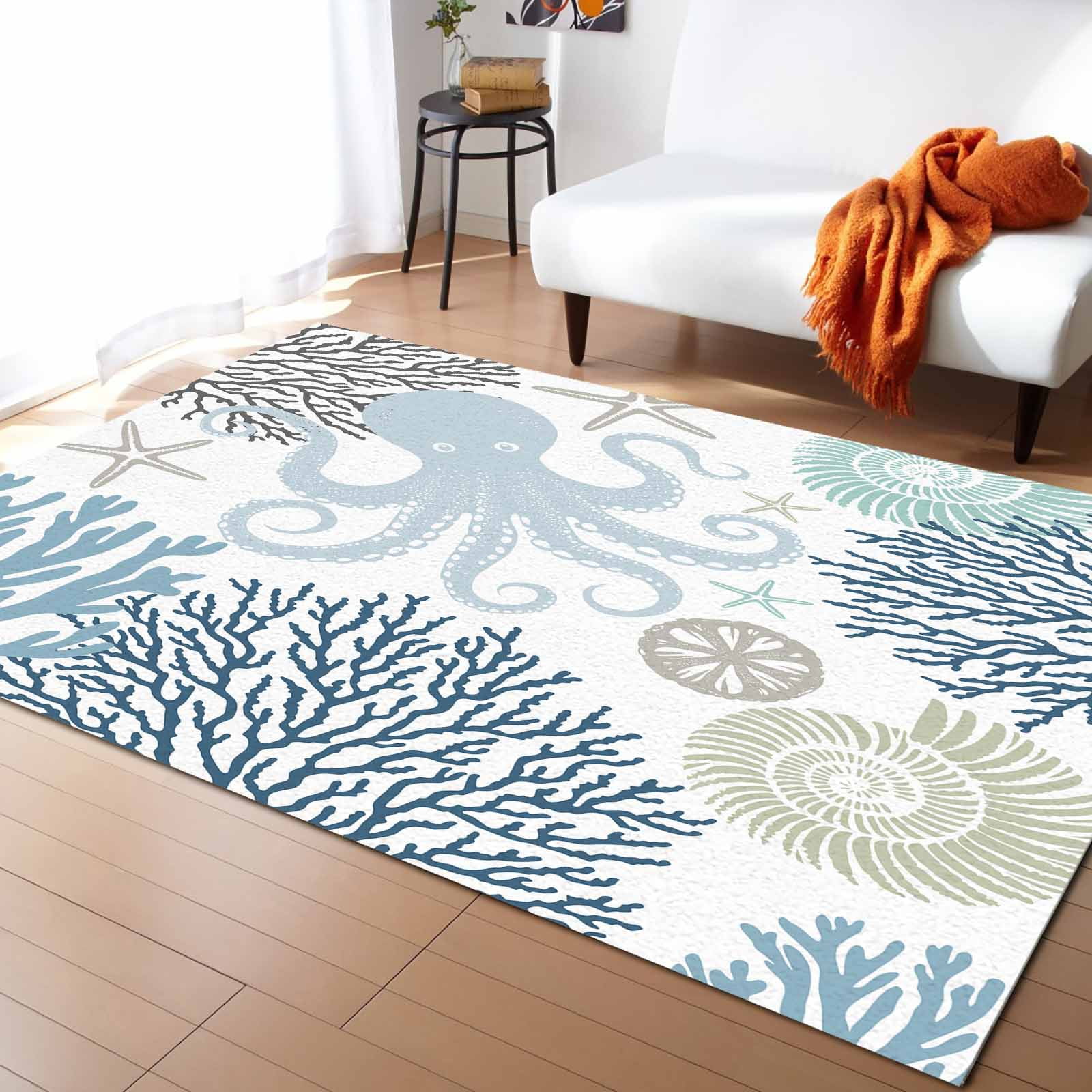 Area Rugs Indoor Non-Slip Rectangle Rug 4x6 Ft Octopus Starfish Rug ...