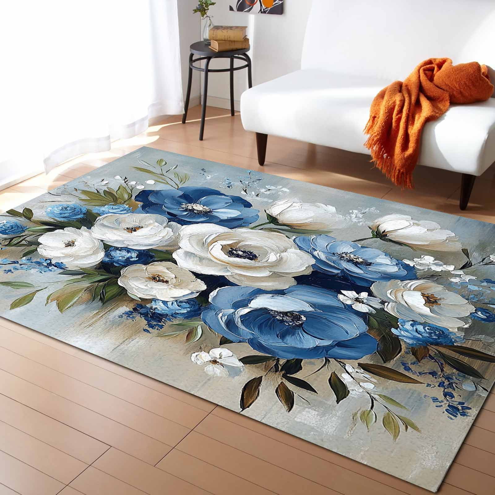 Area Rugs Indoor Non-Slip Rectangle Rug 4x6 Ft Oil Painting Flower ...