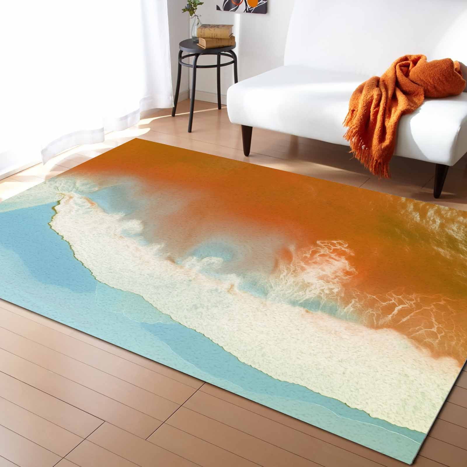 Area Rugs Indoor Non-Slip Rectangle Rug 4x6 Ft Orange Ocean Beach ...
