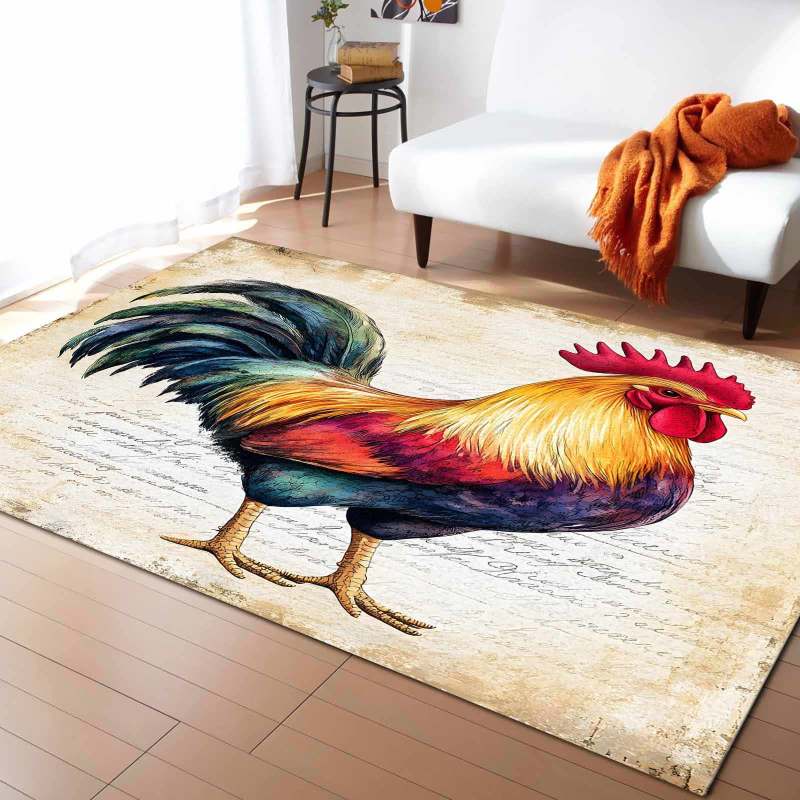 Area Rugs Indoor Non-Slip Rectangle Rug 4x6 Ft Rooster Retro Chicken ...