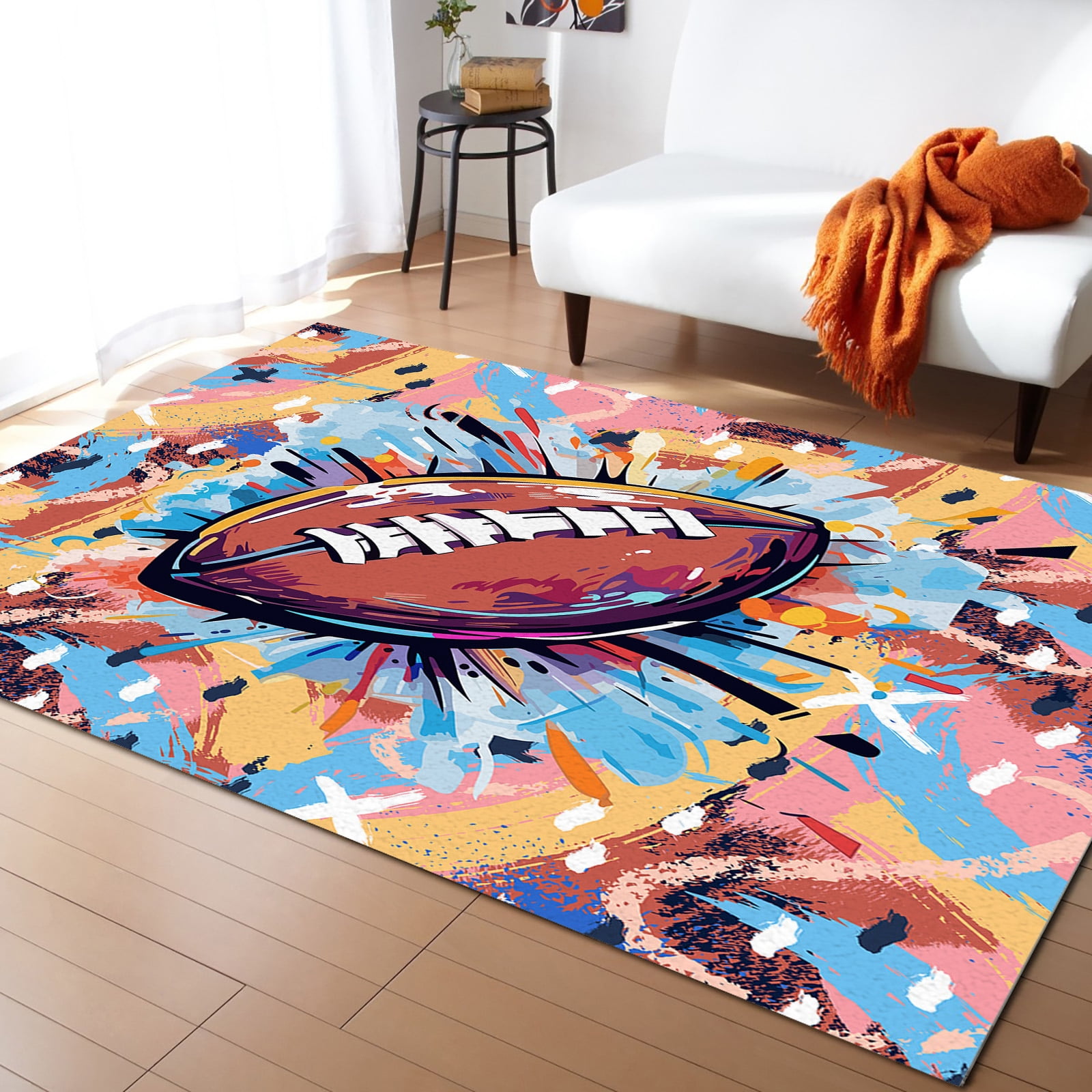 Area Rugs Indoor Non-Slip Rectangle Rug 4x6 Ft Sports Theme Rugby ...