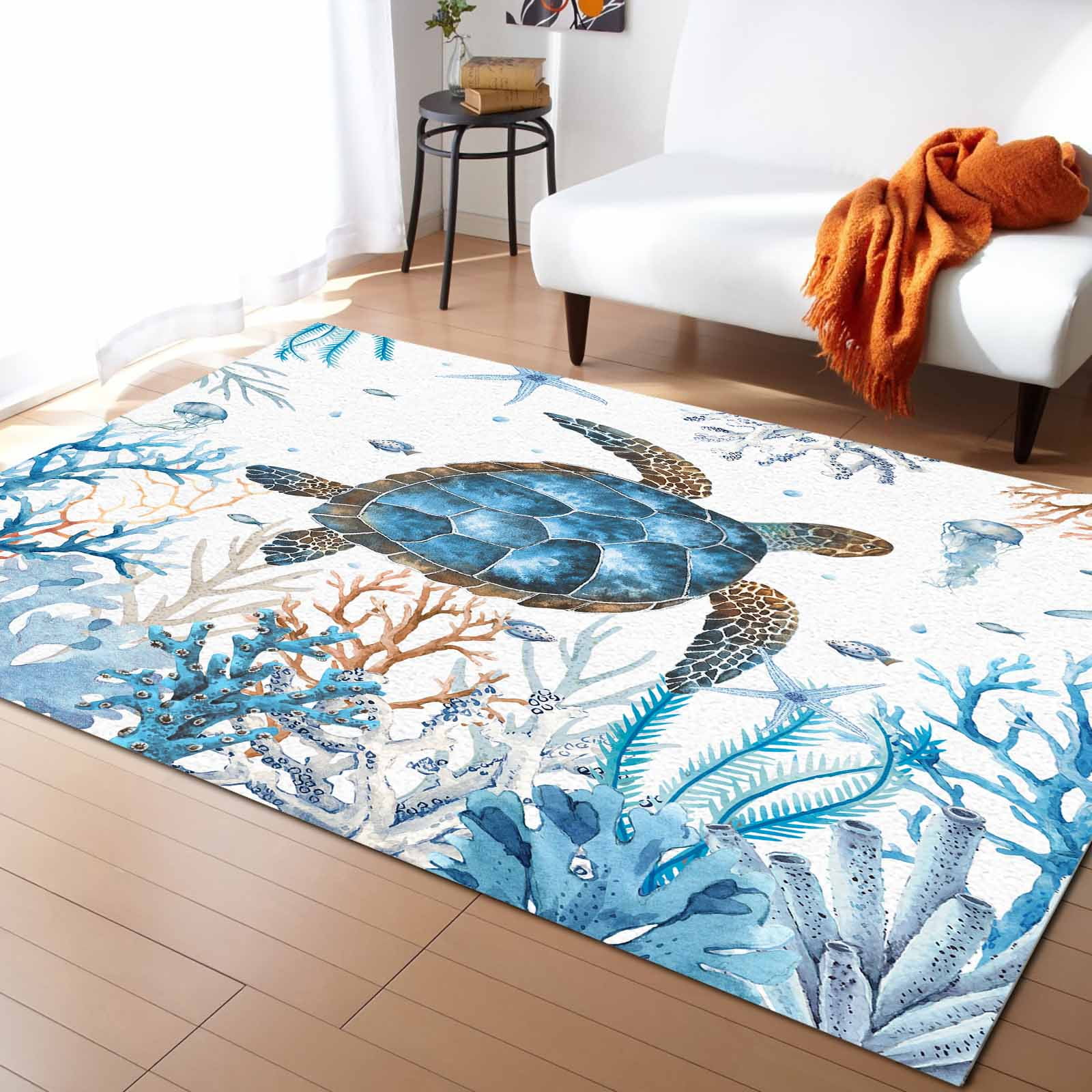 Area Rugs Indoor Non-Slip Rectangle Rug 4x6 Ft Summer Marine Life ...