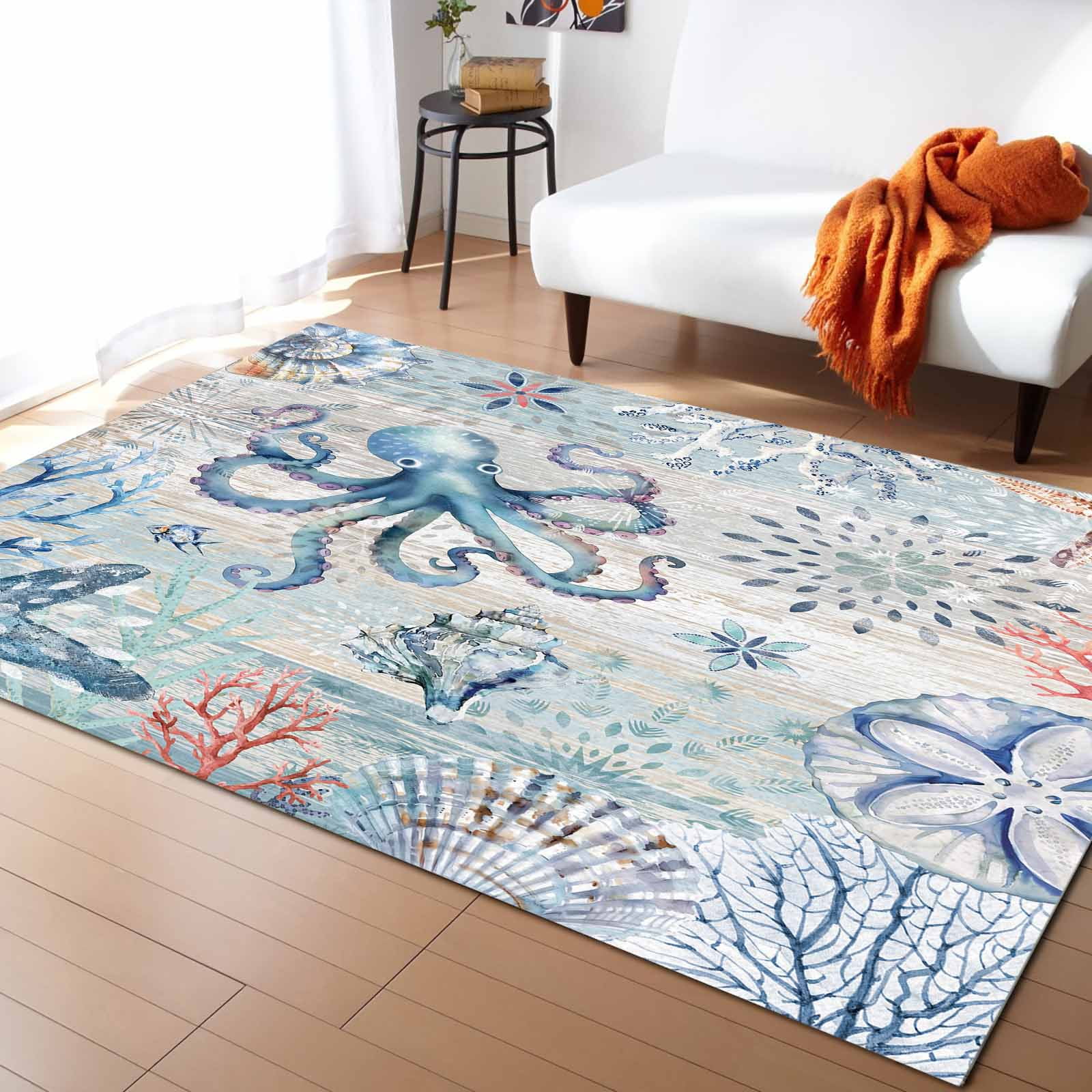Area Rugs Indoor Non-Slip Rectangle Rug 4x6 Ft Summer Ocean Octopus ...