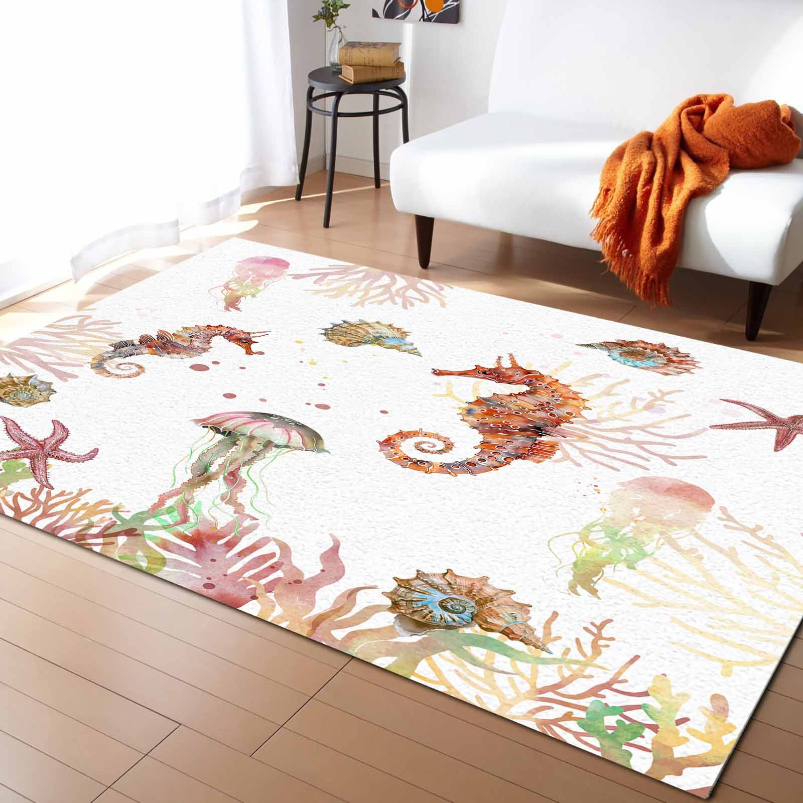 Area Rugs Indoor Non-Slip Rectangle Rug 4x6 Ft Summer Ocean Seahorse ...