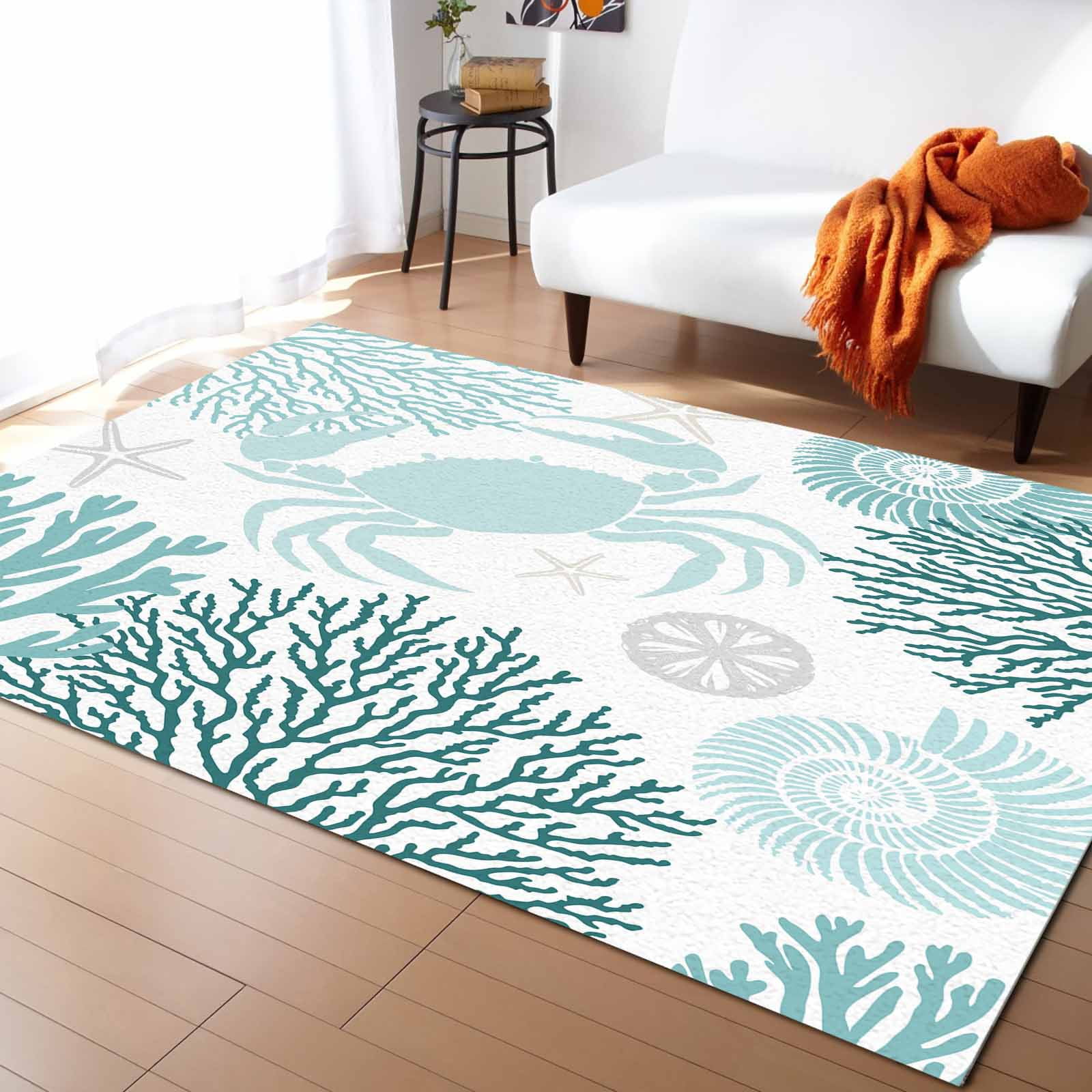 Area Rugs Indoor Non-Slip Rectangle Rug 4x6 Ft Summer Turquoise Crab ...