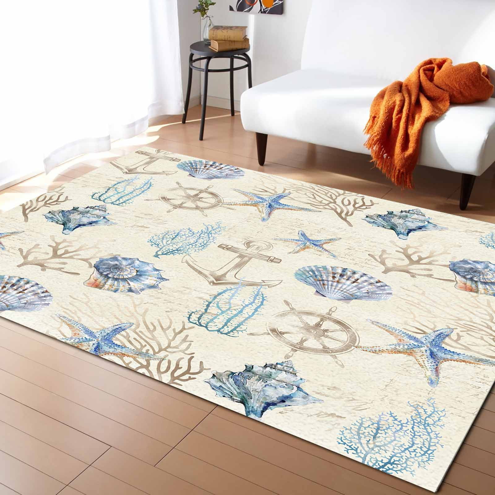 Area Rugs Indoor Non-Slip Rectangle Rug 4x6 Ft Summer Vintage Ocean ...