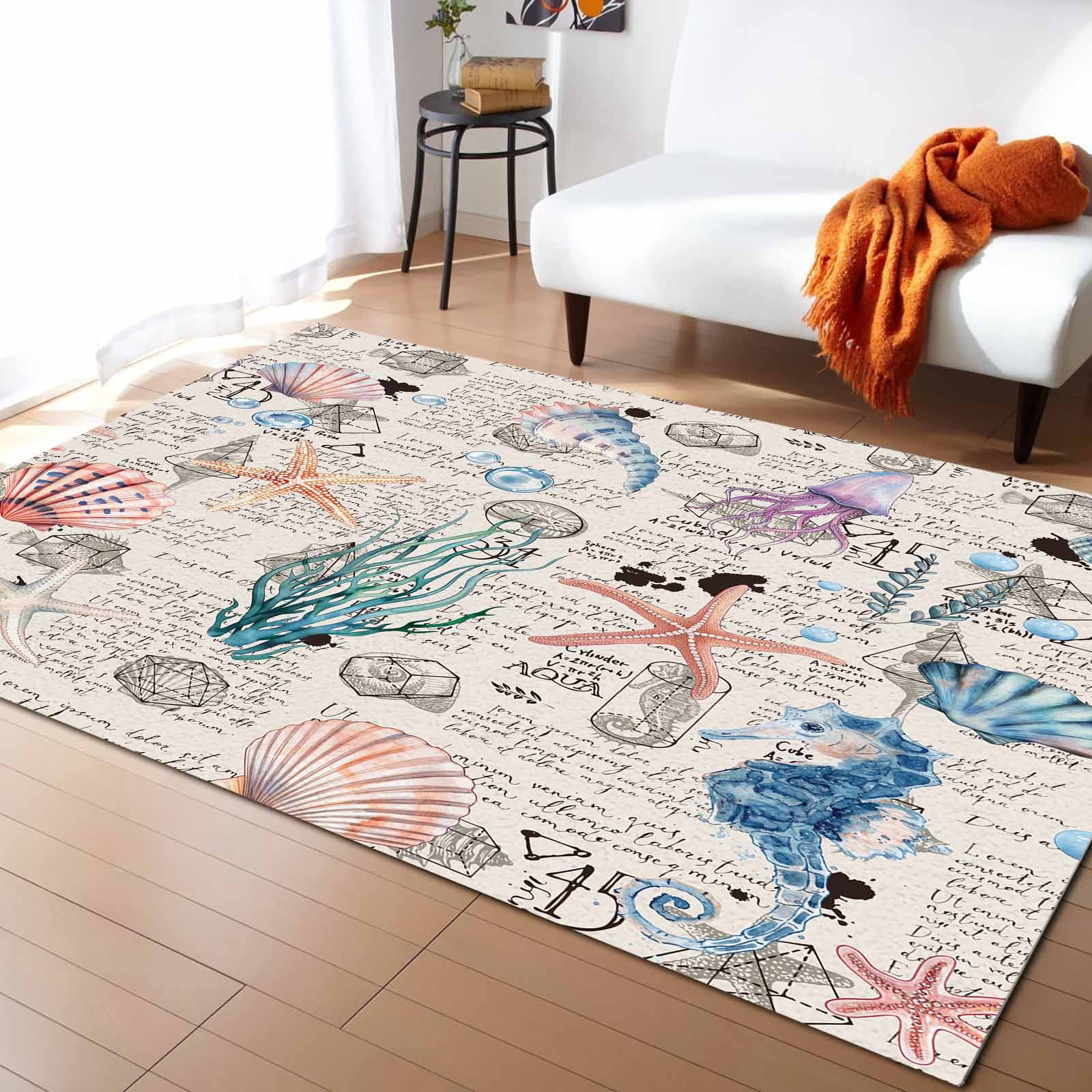 Area Rugs Indoor Non-Slip Rectangle Rug 4x6 Ft Summer Vintage Starfish ...