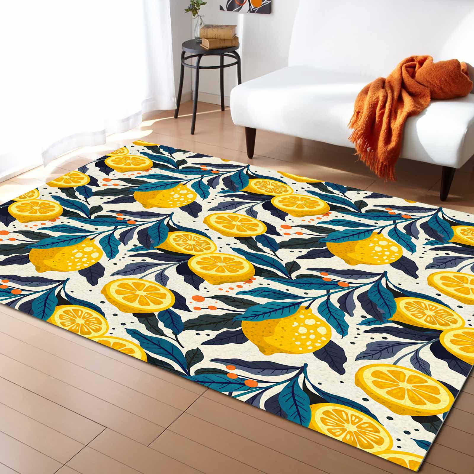 Area Rugs Indoor Non-Slip Rectangle Rug 4x6 Ft Summer Yellow Lemon ...