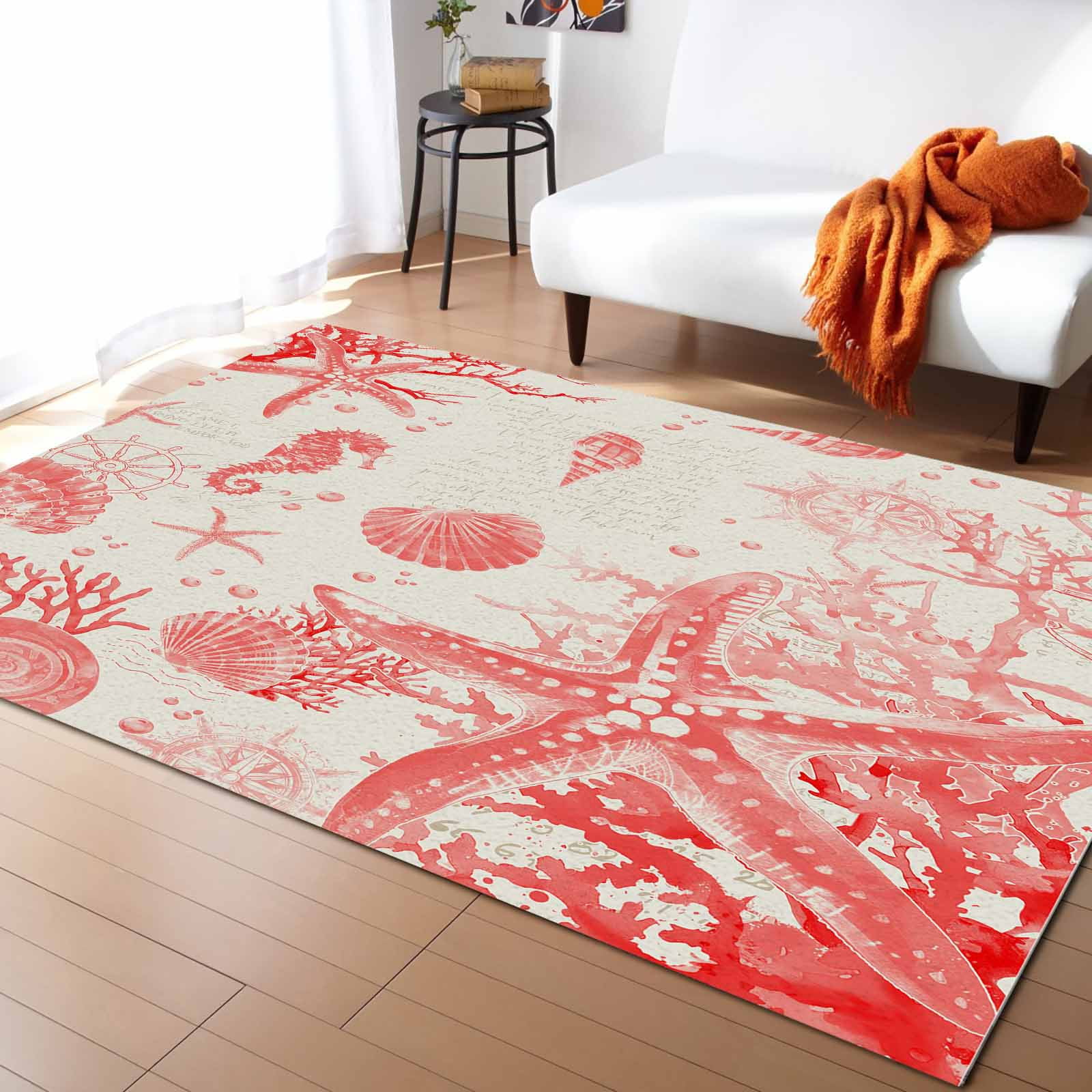 Area Rugs Indoor Non-Slip Rectangle Rug 4x6 Ft Vintage Starfish Coral ...