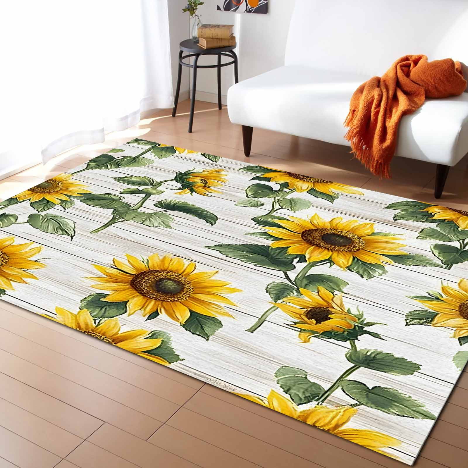 Area Rugs Indoor Non-Slip Rectangle Rug 4x6 Ft Vintage Style Sunflower ...