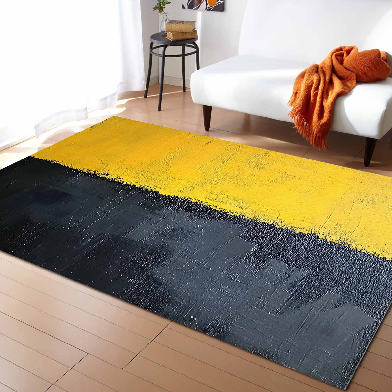 Area Rugs Indoor Non-Slip Rectangle Rug 4x6 Ft Yellow Black Abstract ...
