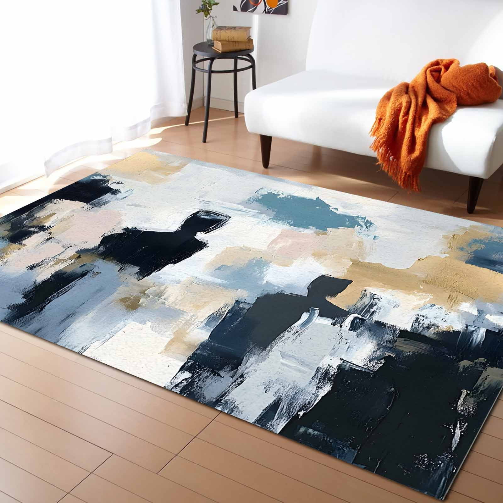 Area Rugs Indoor Non-Slip Rectangle Rug 5x7 Ft Abstract Style Black ...