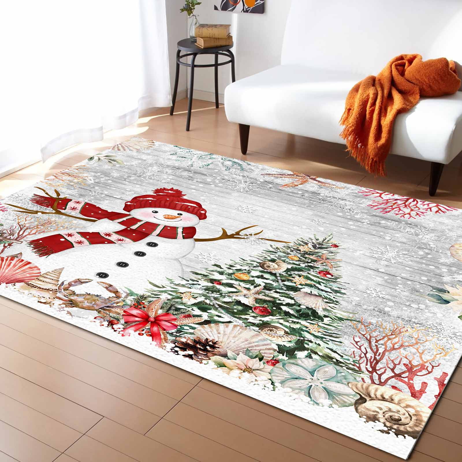 Area Rugs Indoor Non-Slip Rectangle Rug 5x7 Ft Christmas Ocean Snowman ...