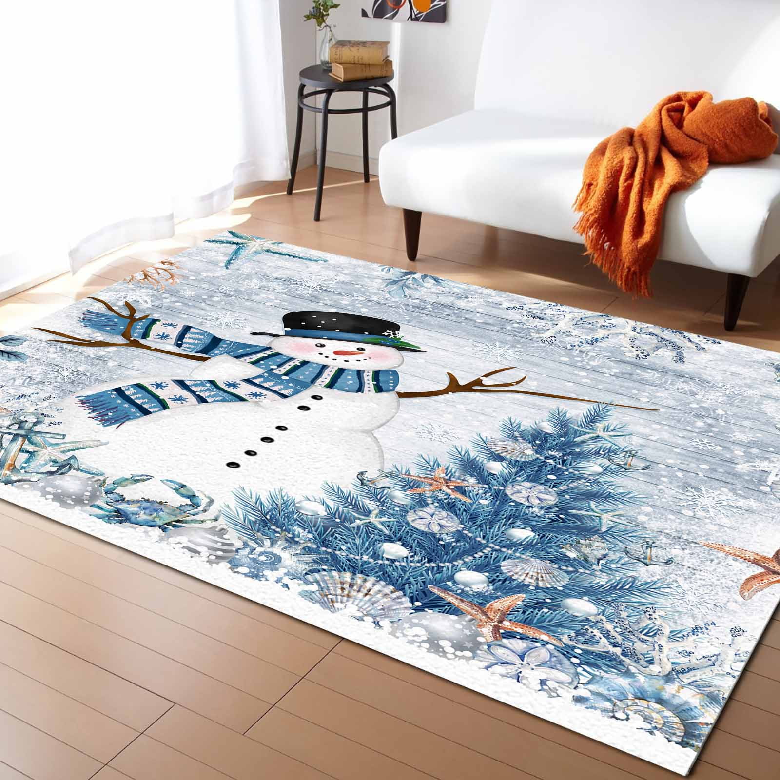 Area Rugs Indoor Non-Slip Rectangle Rug 5x7 Ft Christmas Snowman Xmas ...