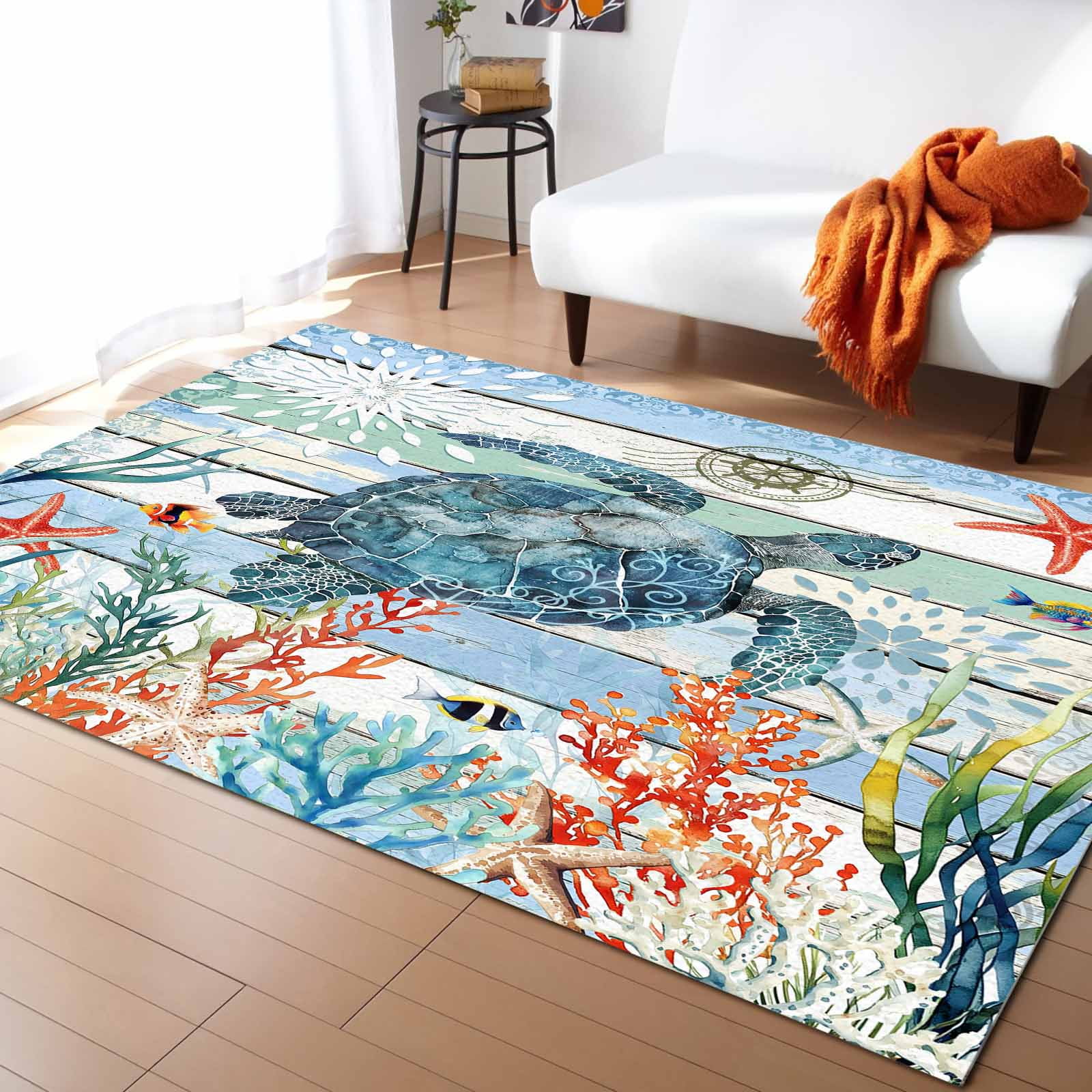 Area Rugs Indoor Non-Slip Rectangle Rug 5x7 Ft Coastal Turtle Ocean ...