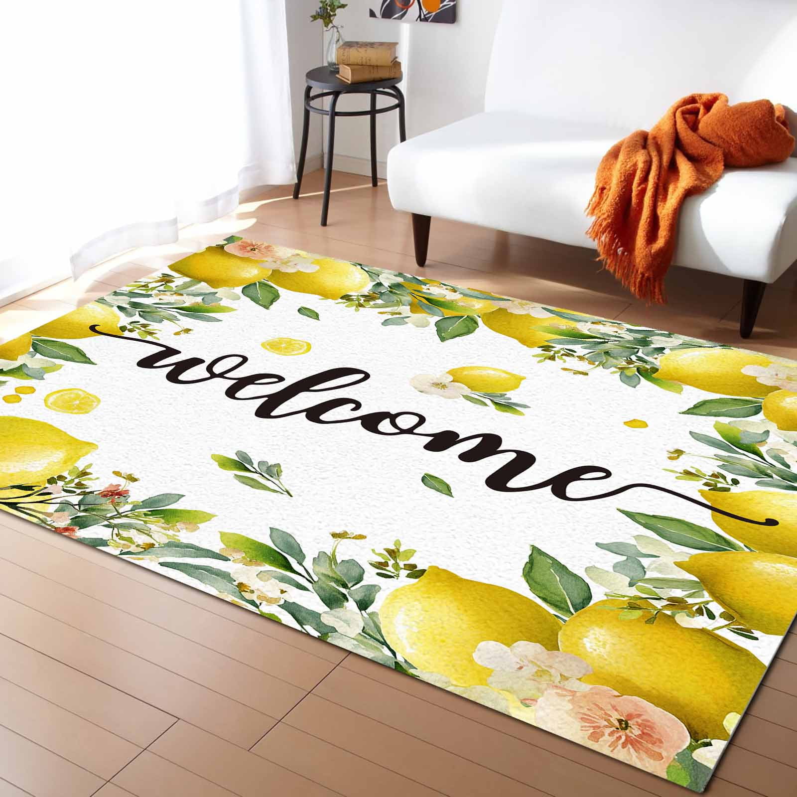 Area Rugs Indoor Non-Slip Rectangle Rug 5x7 Ft Country Welcome Yellow ...