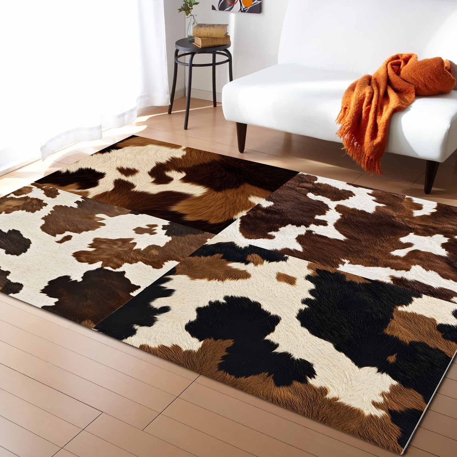 Area Rugs Indoor Non-Slip Rectangle Rug 5x7 Ft Cowhide Cow Skin Texture ...
