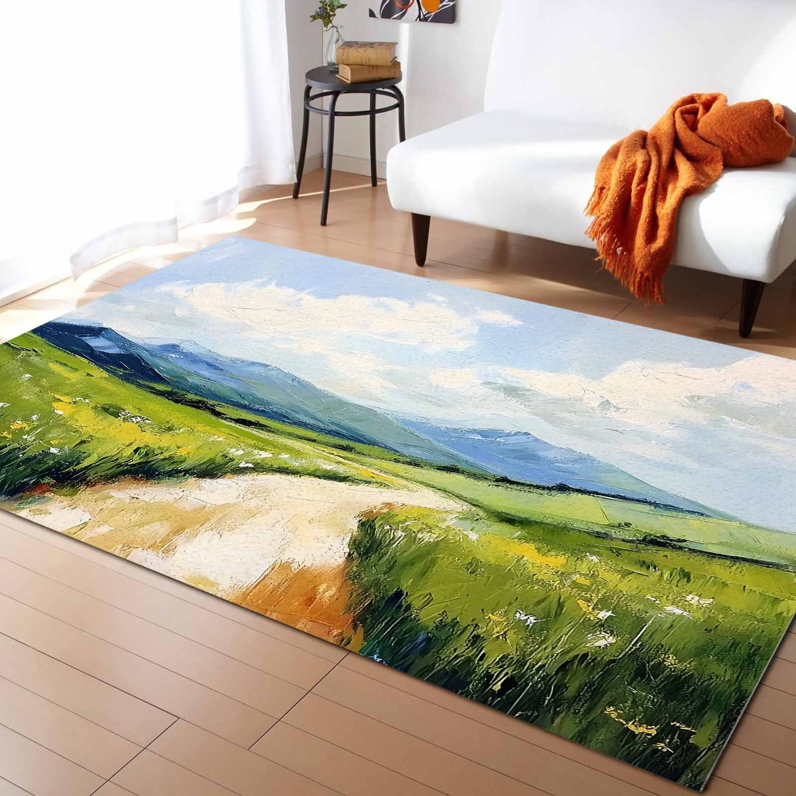 Area Rugs Indoor Non-Slip Rectangle Rug 5x7 Ft Grassland Mountain ...