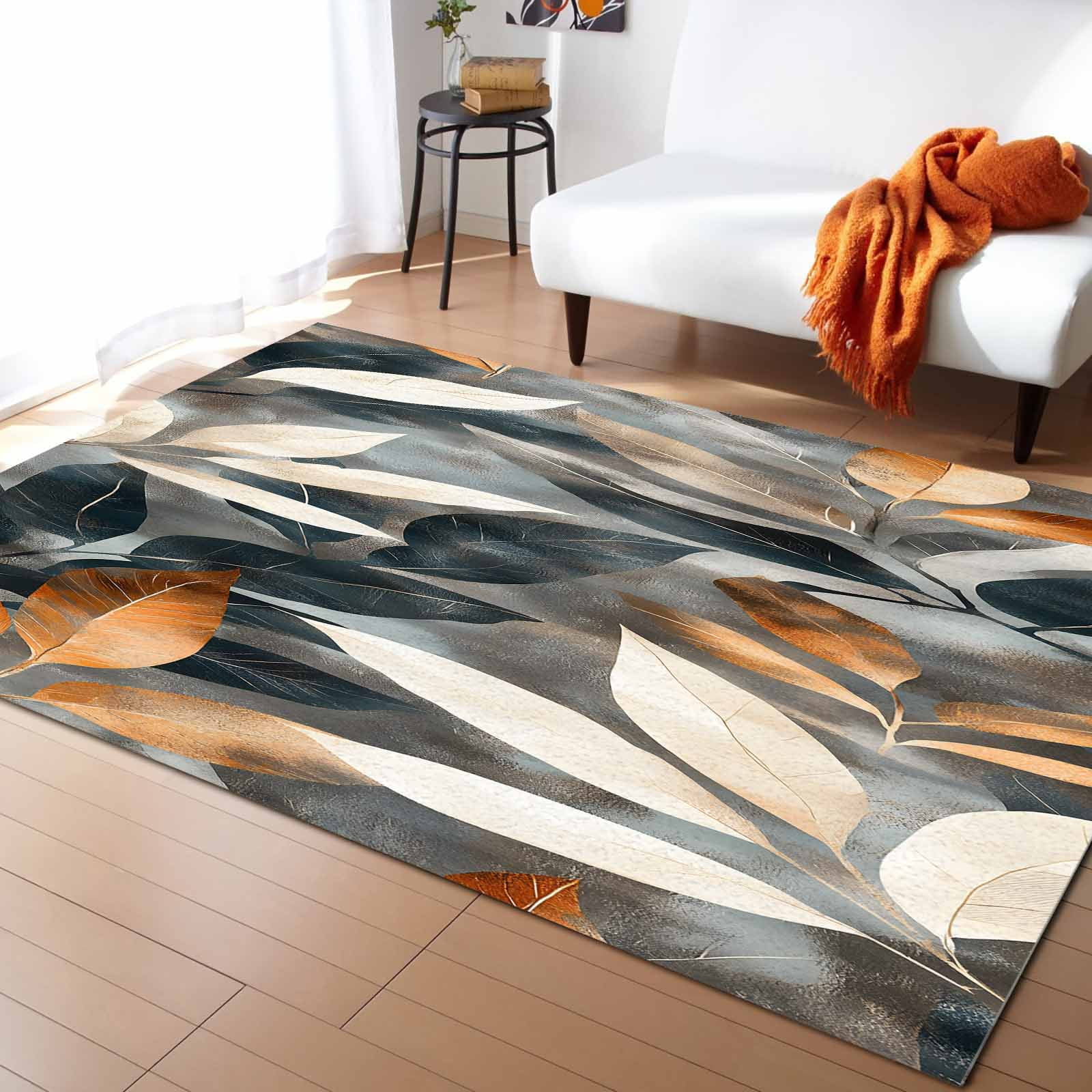 Area Rugs Indoor Non-Slip Rectangle Rug 5x7 Ft Modern Leaf Plant Retro ...