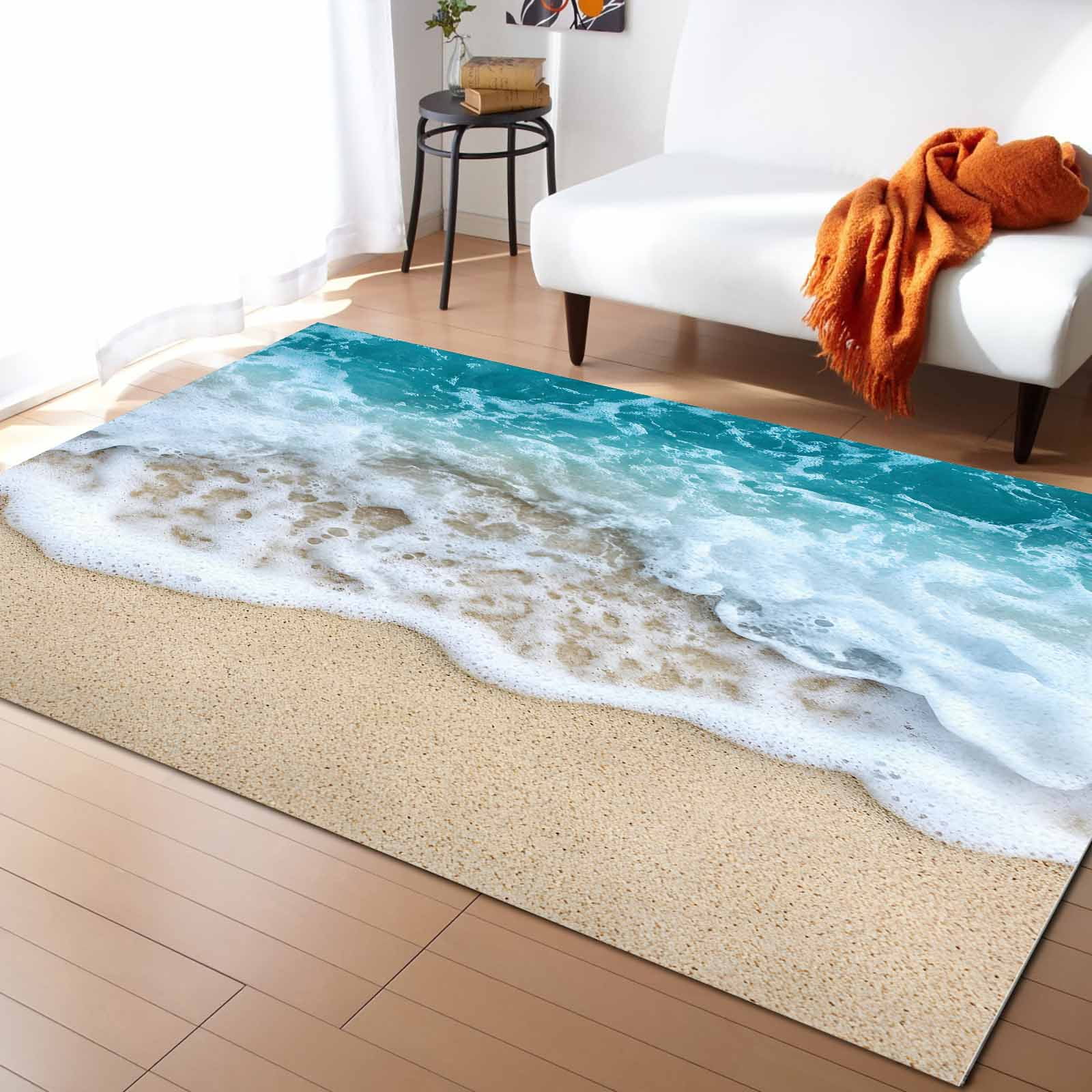 Area Rugs Indoor Non-Slip Rectangle Rug 5x7 Ft Ocean Beach Summer Sand ...