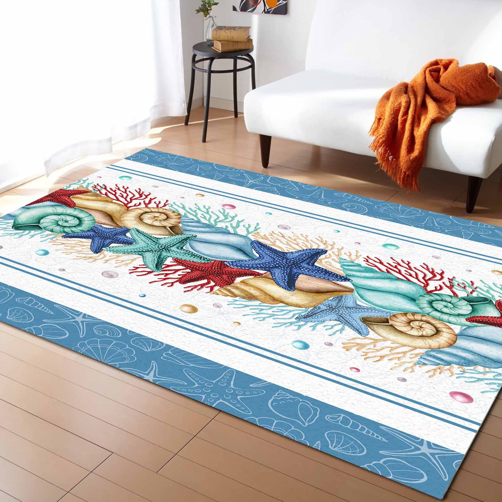 Area Rugs Indoor Non-Slip Rectangle Rug 5x7 Ft Ocean Starfish Seashell ...