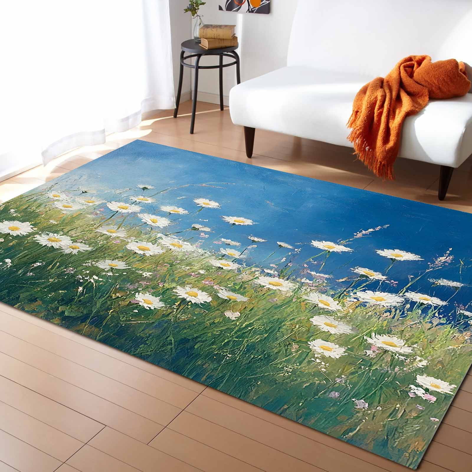 Area Rugs Indoor Non-Slip Rectangle Rug 5x7 Ft Oil Painting Flower ...