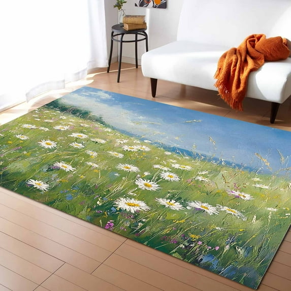 Area Rugs Indoor Non-Slip Rectangle Rug 5x7 Ft Oil Painting Grassland ...
