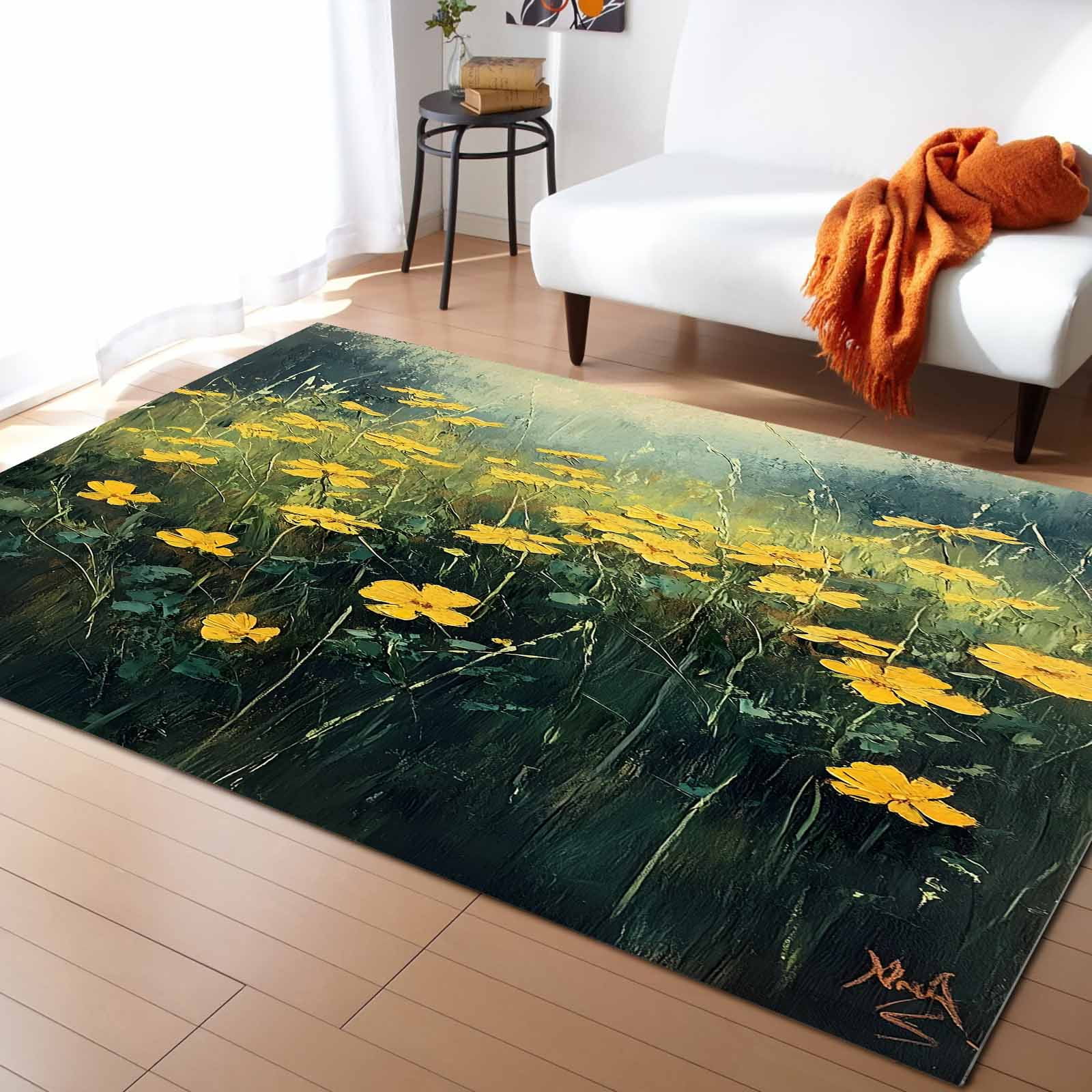 Area Rugs Indoor Non-Slip Rectangle Rug 5x7 Ft Oil Painting Wildflower ...