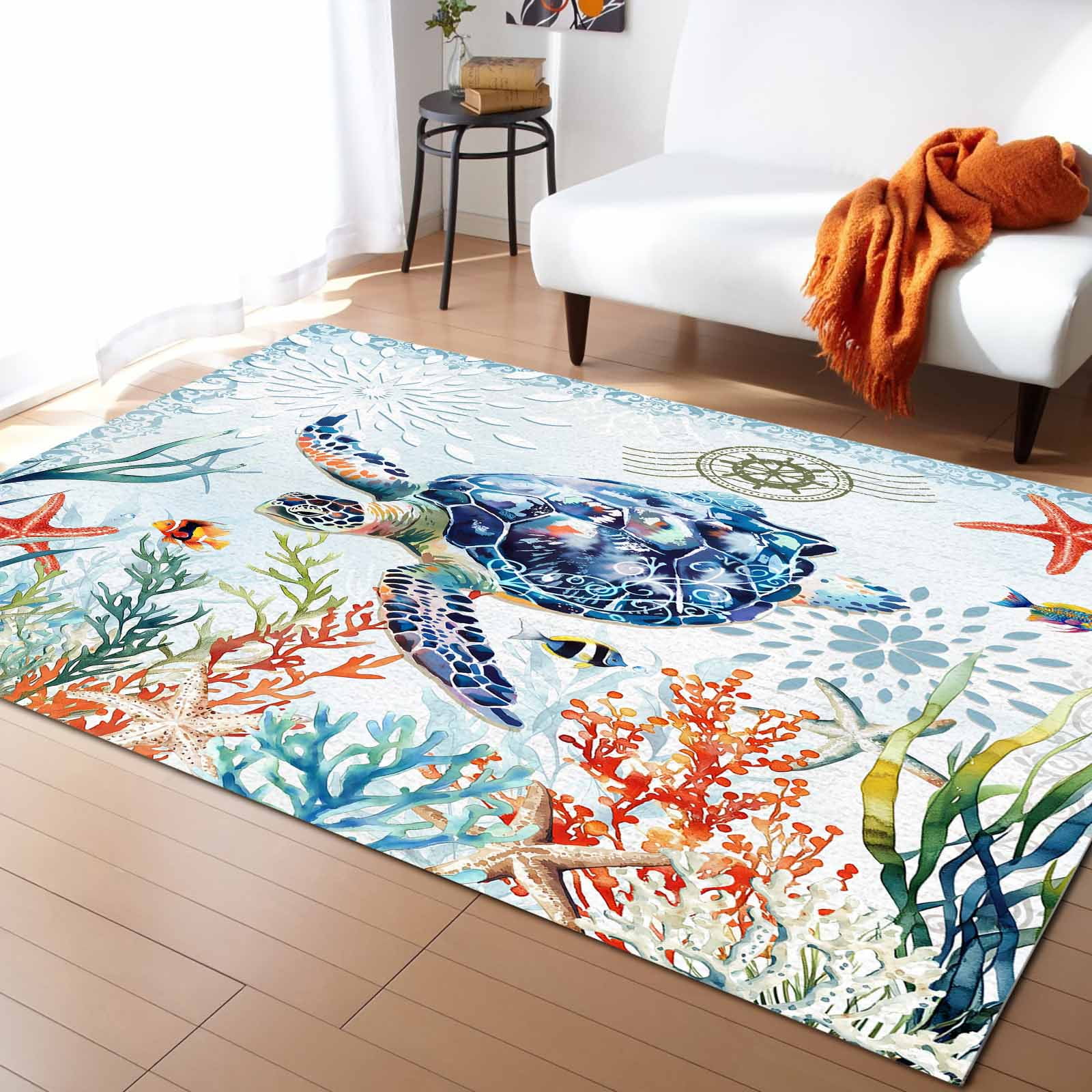 Area Rugs Indoor Non-Slip Rectangle Rug 5x7 Ft Retro Sea Turtle ...