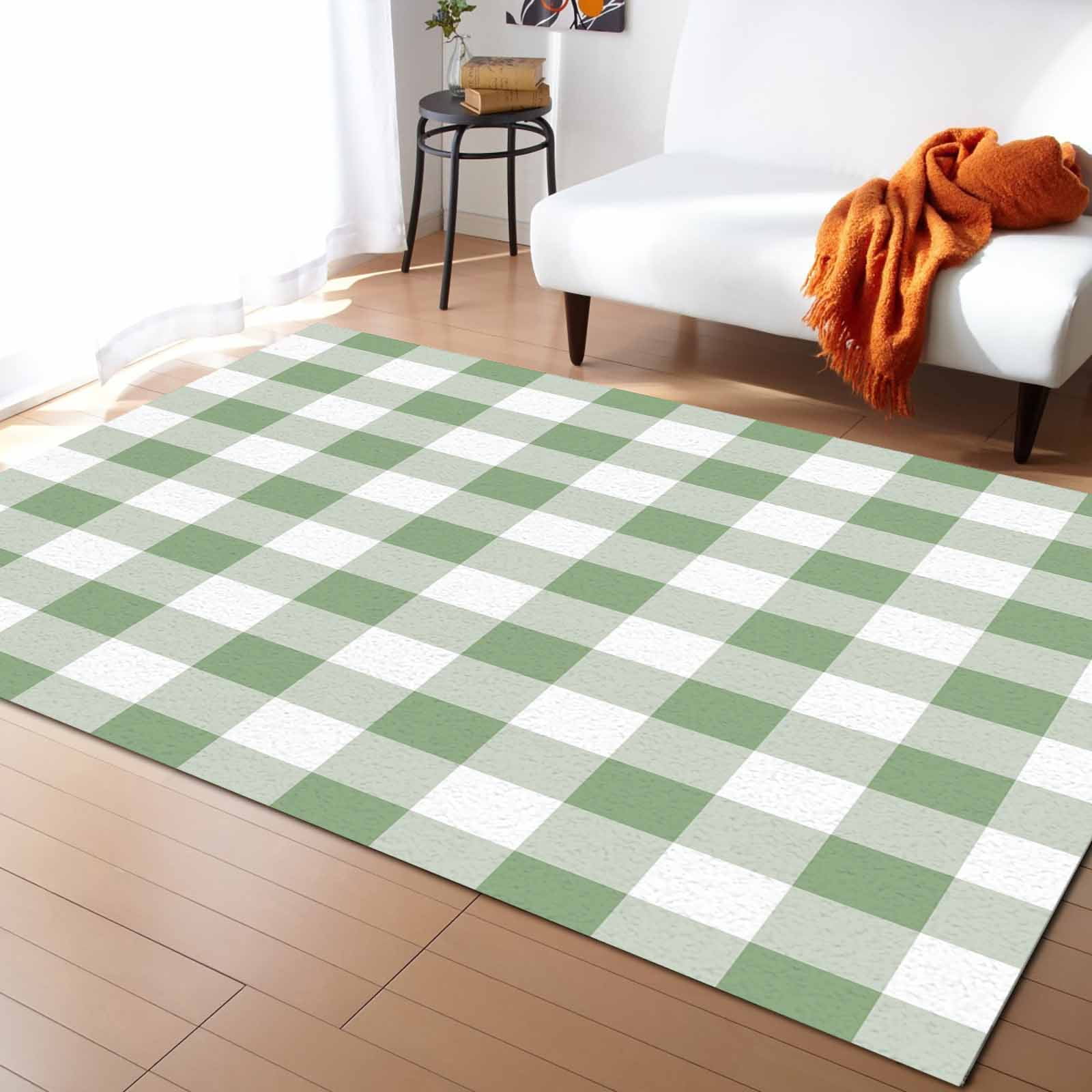 Area Rugs Indoor Non-Slip Rectangle Rug 5x7 Ft Sage Green Plaid Sage ...