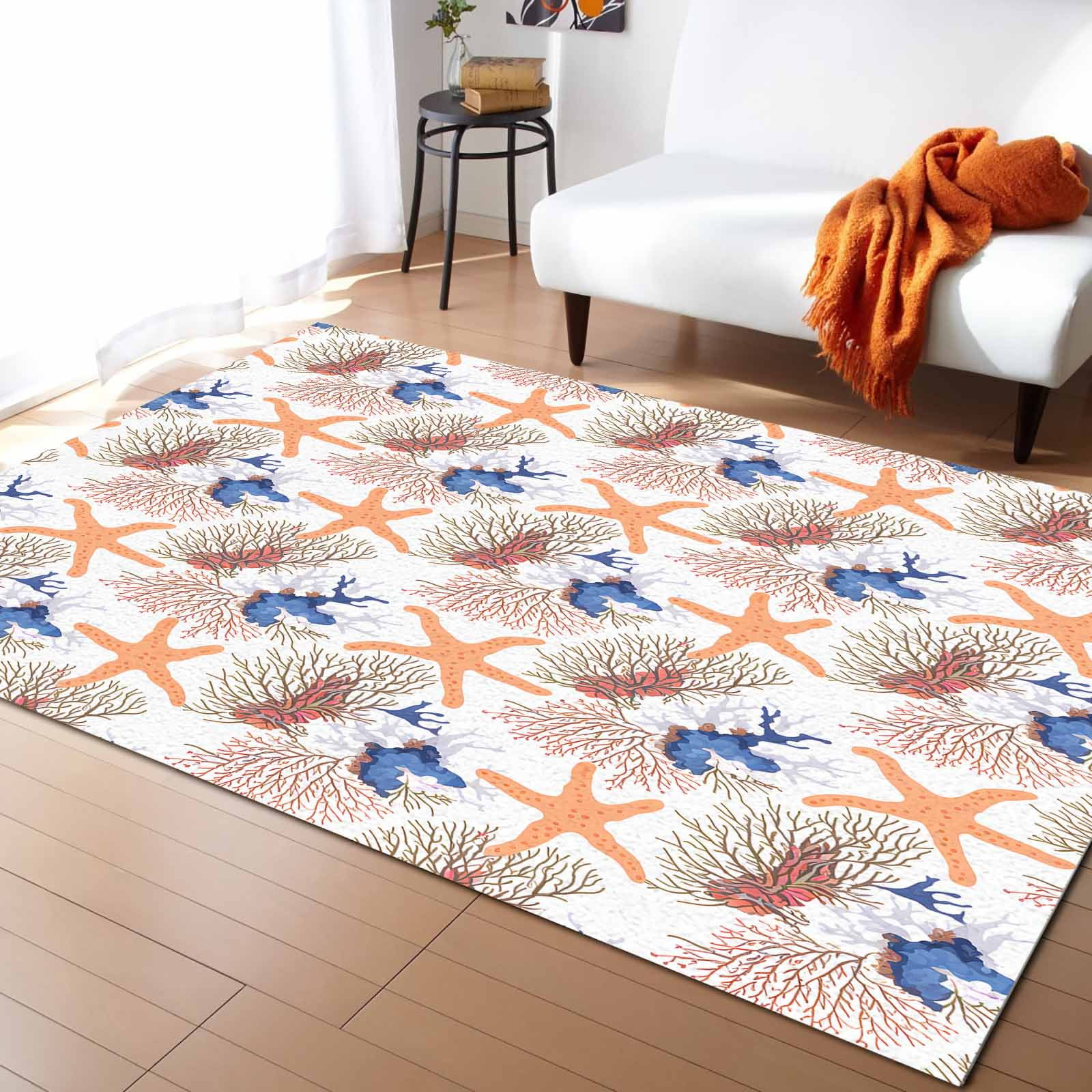 Area Rugs Indoor Non-Slip Rectangle Rug 5x7 Ft Summer Retro Yellow Blue ...