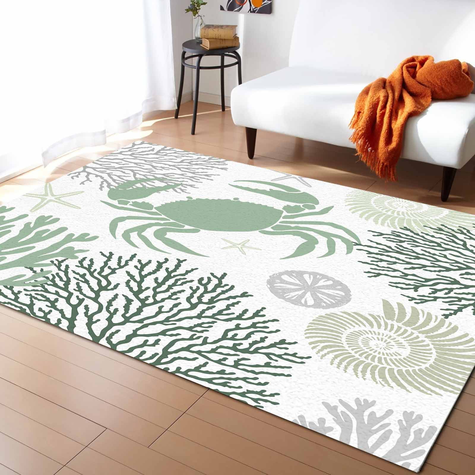 Area Rugs Indoor Non-Slip Rectangle Rug 5x7 Ft Summer Sage Green Crab ...