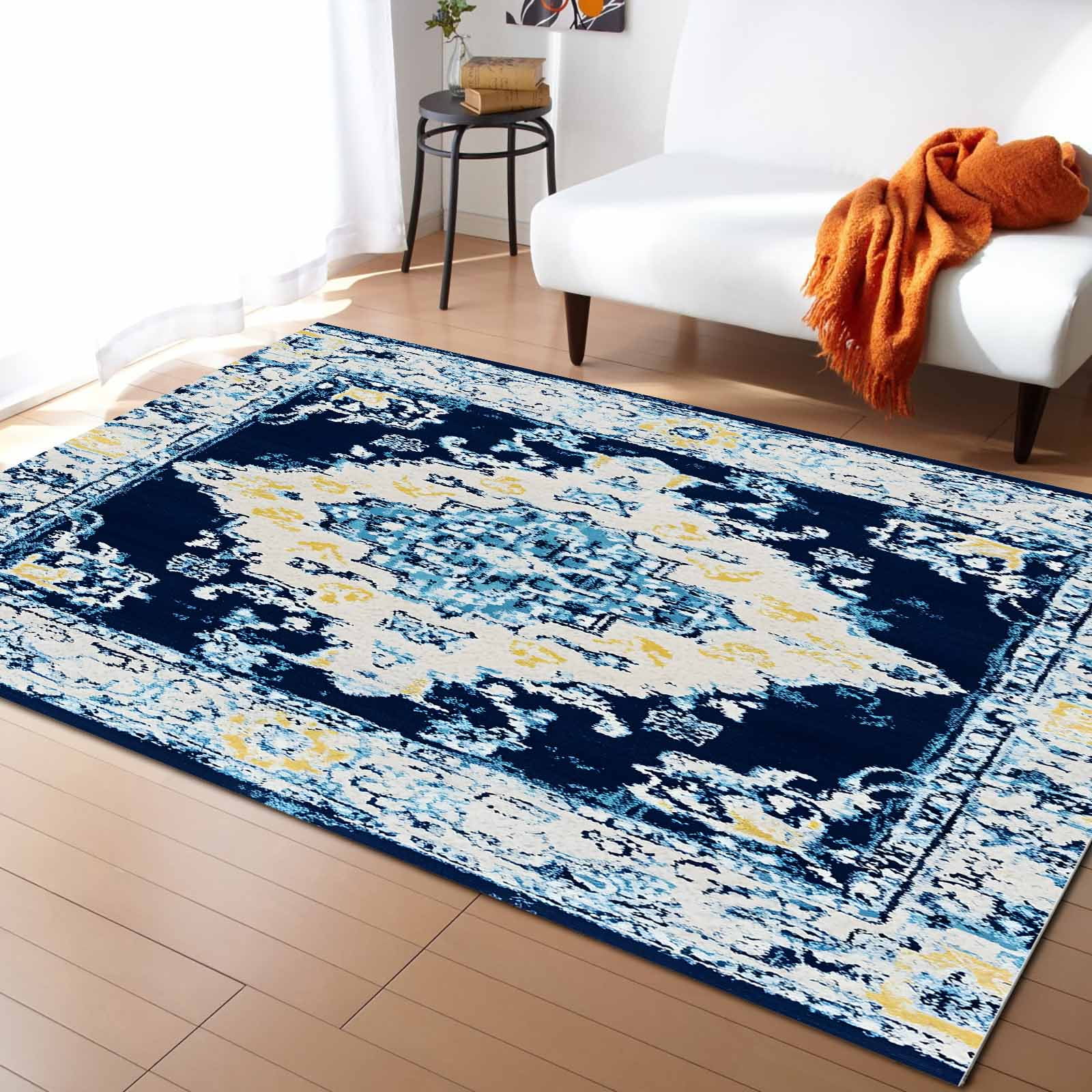 Area Rugs Indoor Non-Slip Rectangle Rug 5x7 Ft Vintage Abstract Blue ...