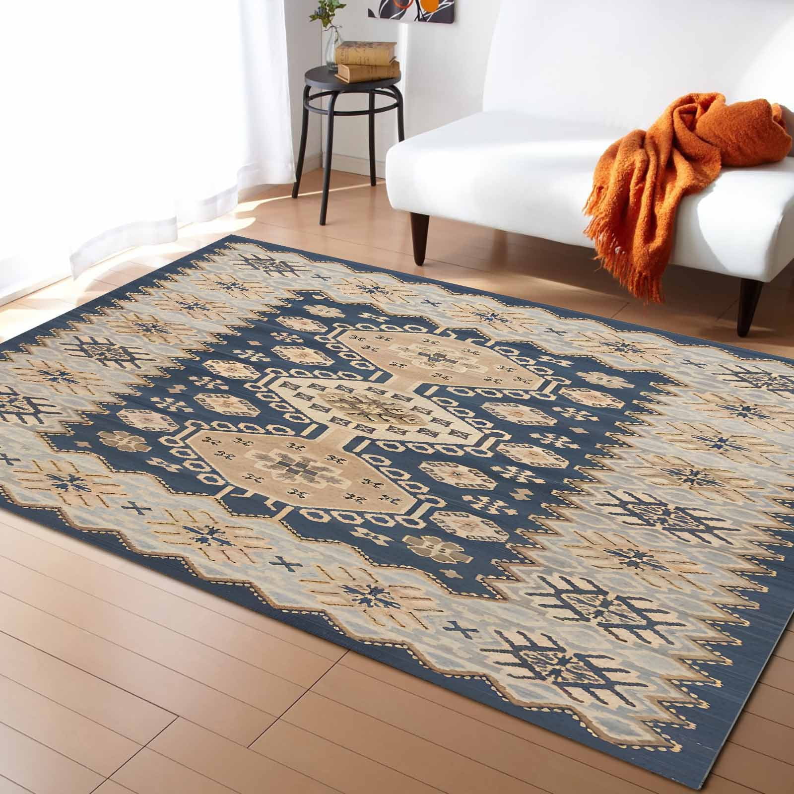 Area Rugs Indoor Non-Slip Rectangle Rug 5x7 Ft Vintage Blue Bohemian ...