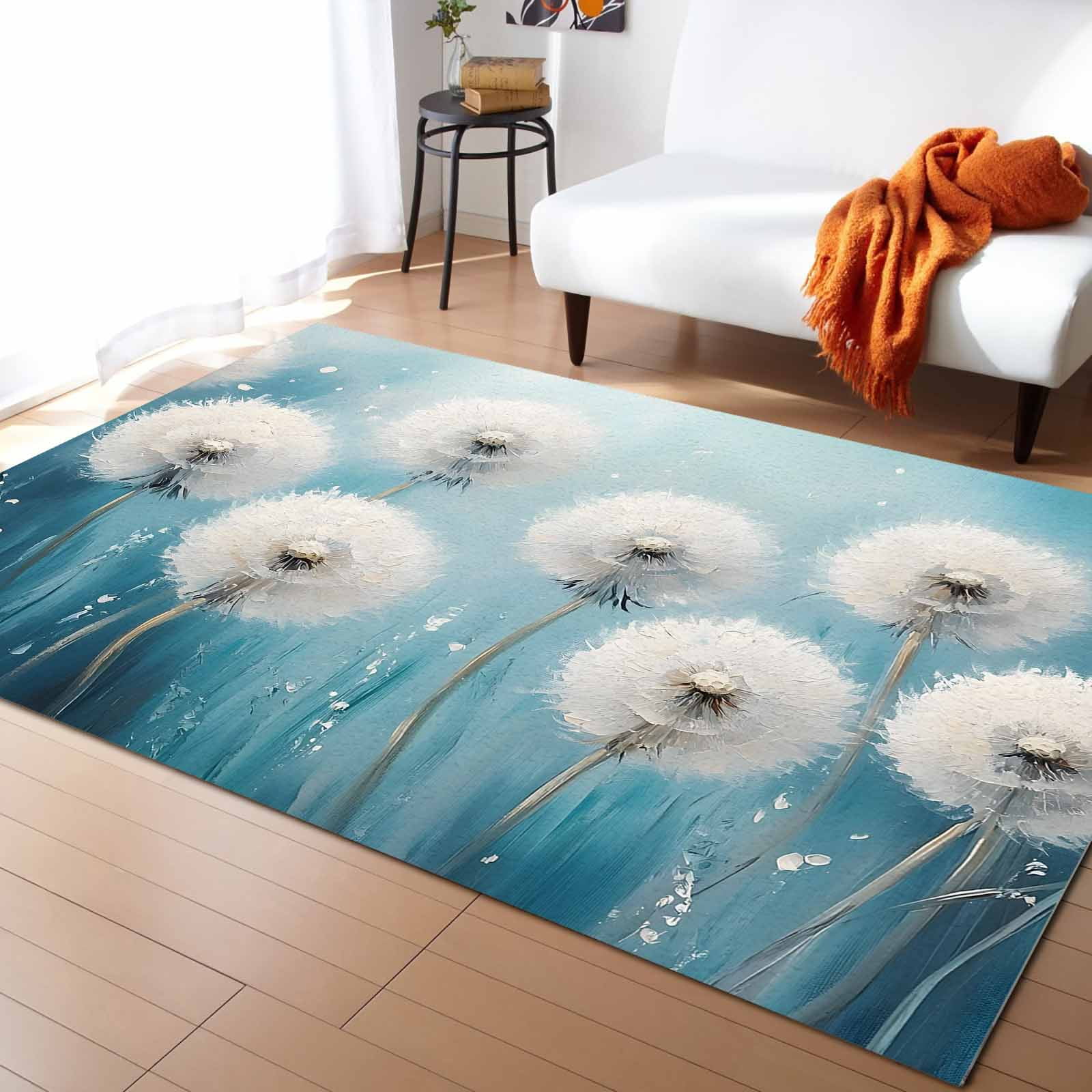 Area Rugs Indoor Non-Slip Rectangle Rug 5x7 Ft Vintage Dandelion Flower ...