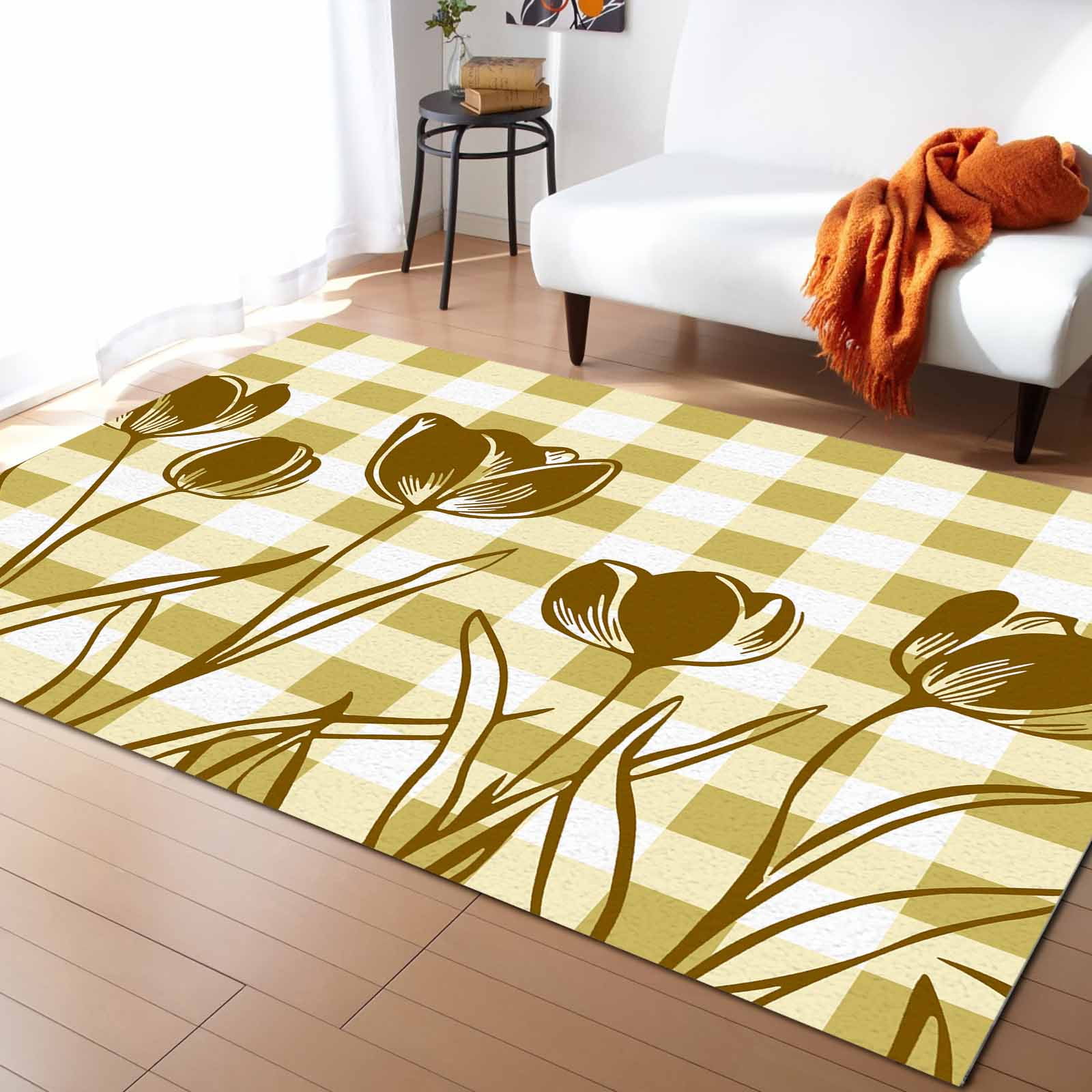 Area Rugs Indoor Non-Slip Rectangle Rug 5x7 Ft Yellow Tulip Yellow ...