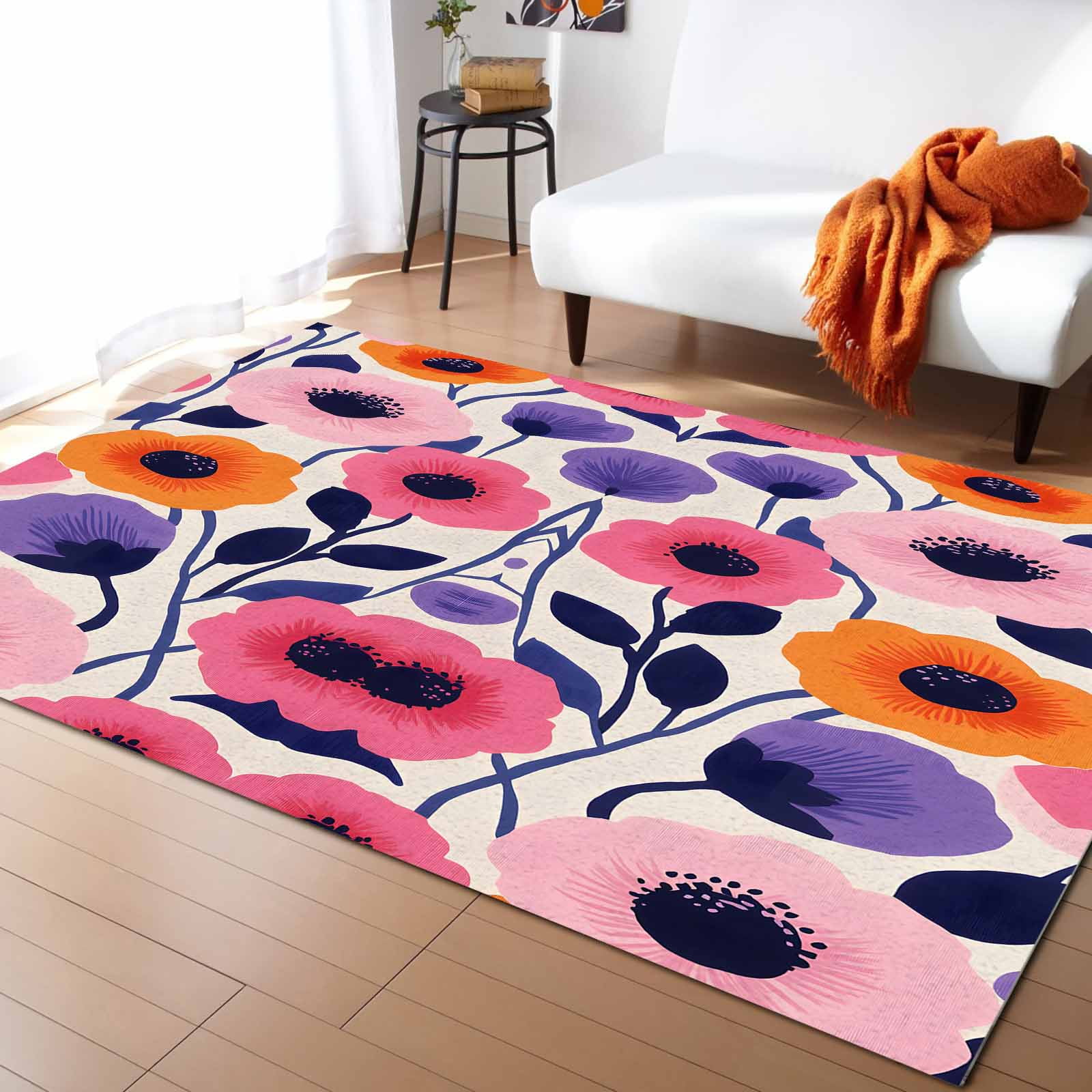Area Rugs Indoor Non-Slip Rectangle Rug 5x8 Ft Abstract Beauty Flowers ...