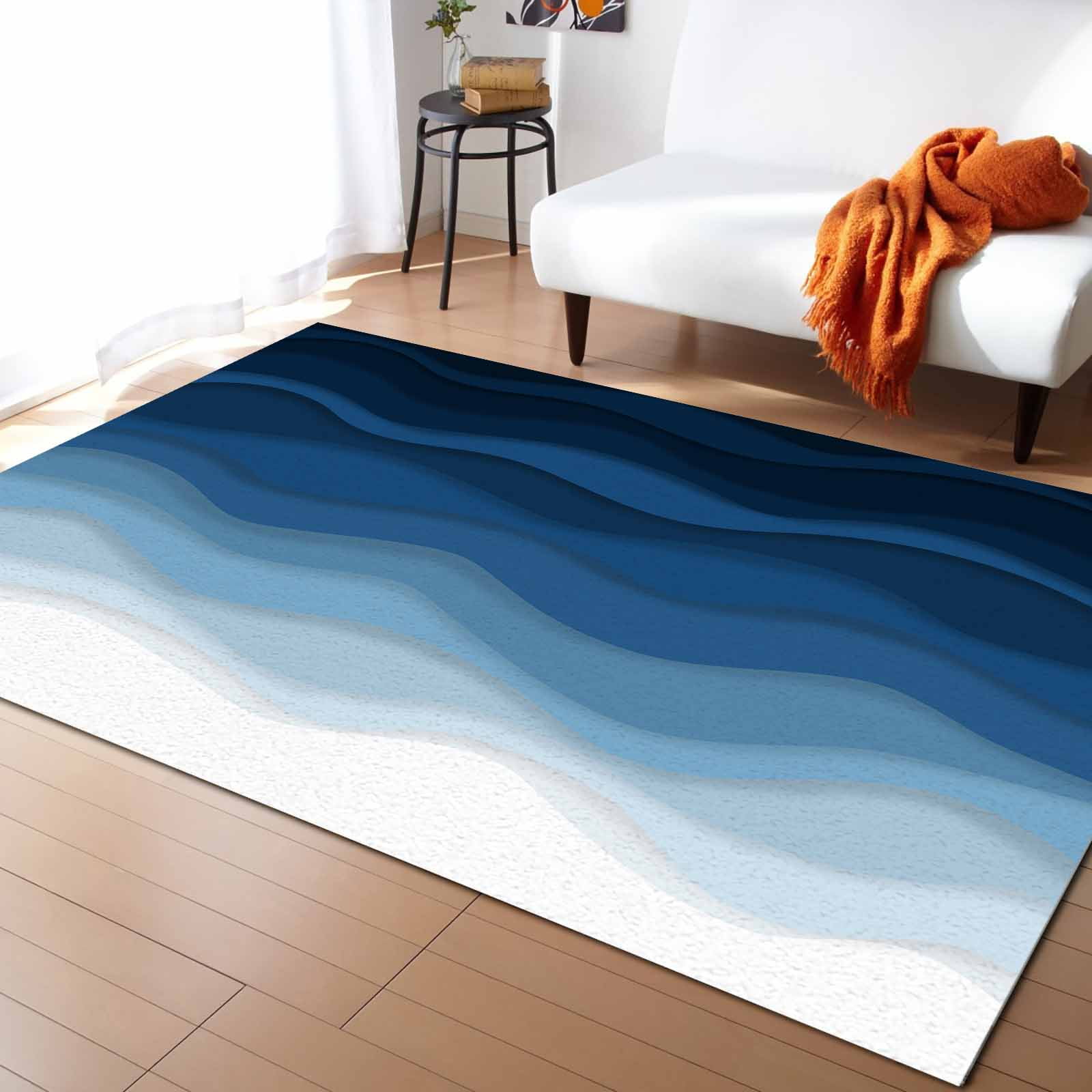 Area Rugs Indoor Non-Slip Rectangle Rug 5x8 Ft Abstract Blue White ...