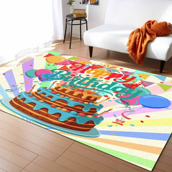 Area Rugs Indoor Non-Slip Rectangle Rug 5x8 Ft Birthday Cake Balloon ...
