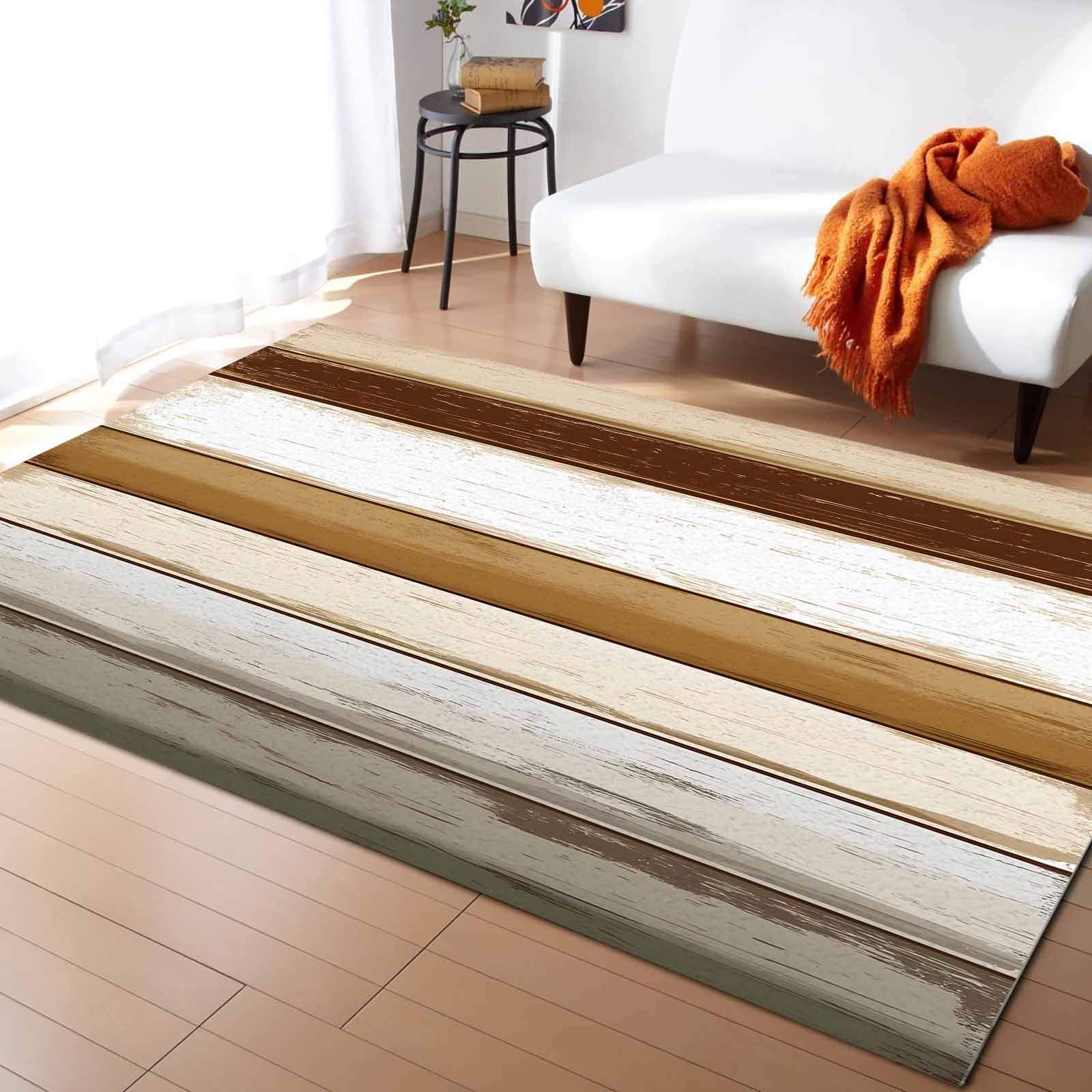 Area Rugs Indoor Non-Slip Rectangle Rug 5x8 Ft Brown Wood Grain Retro ...