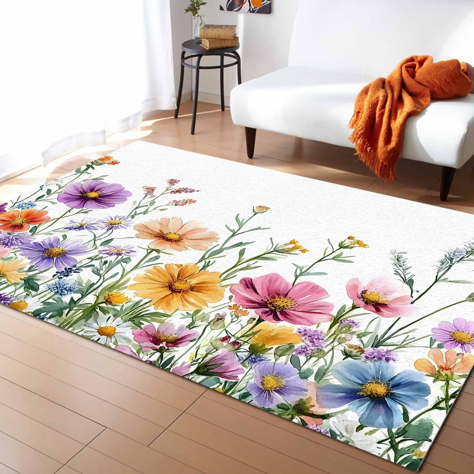 Area Rugs Indoor Non-Slip Rectangle Rug 5x8 Ft Country Flowers ...