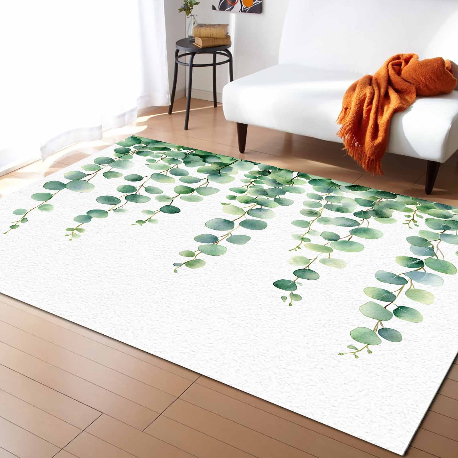 Area Rugs Indoor Non-Slip Rectangle Rug 5x8 Ft Green Eucalyptus Leaf ...