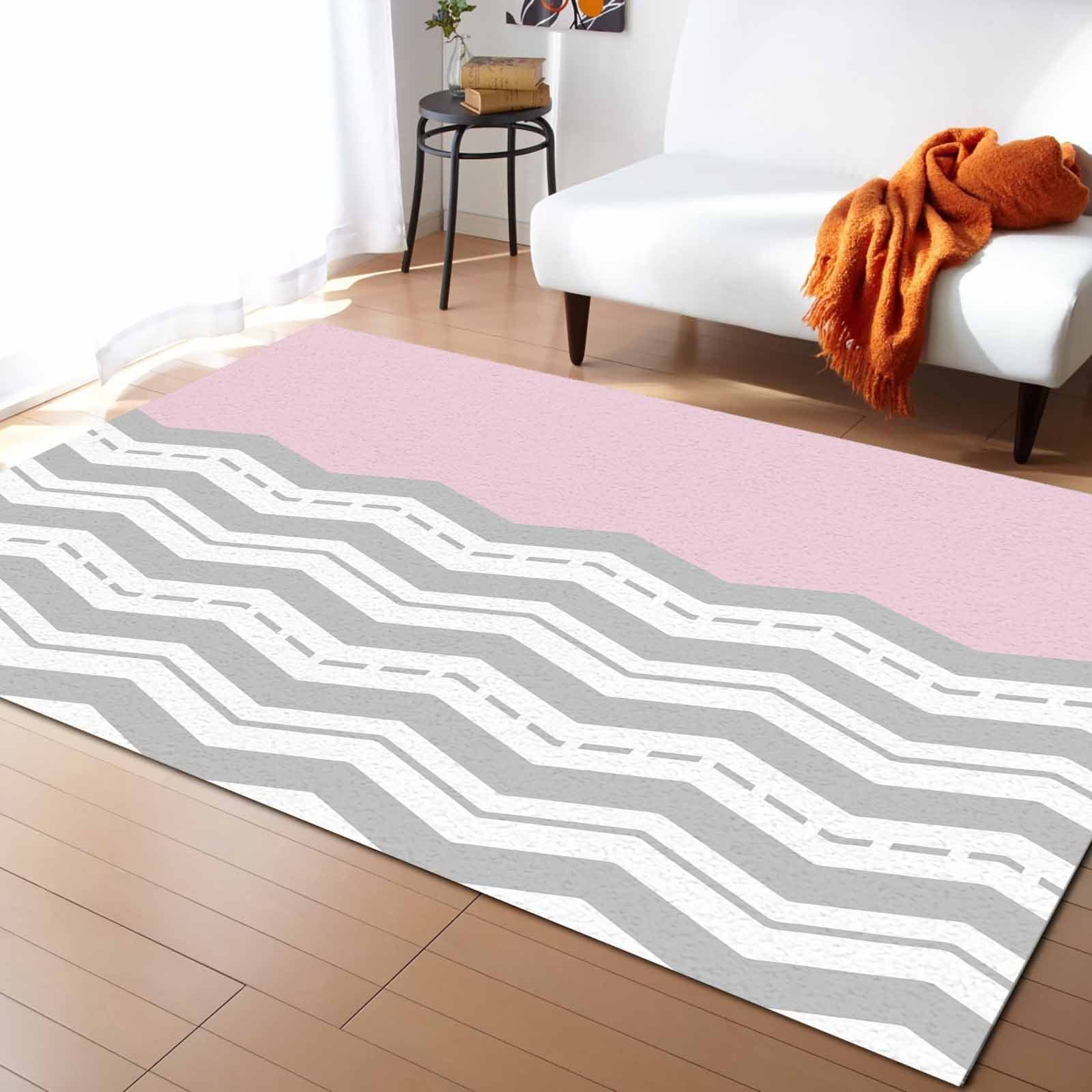 Area Rugs Indoor Non-Slip Rectangle Rug 5x8 Ft Grey Ripple Grey Striped ...