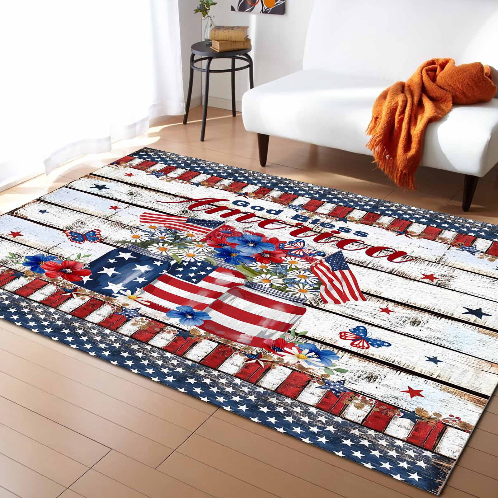 Area Rugs Indoor Non-Slip Rectangle Rug 5x8 Ft Independence Day Red ...