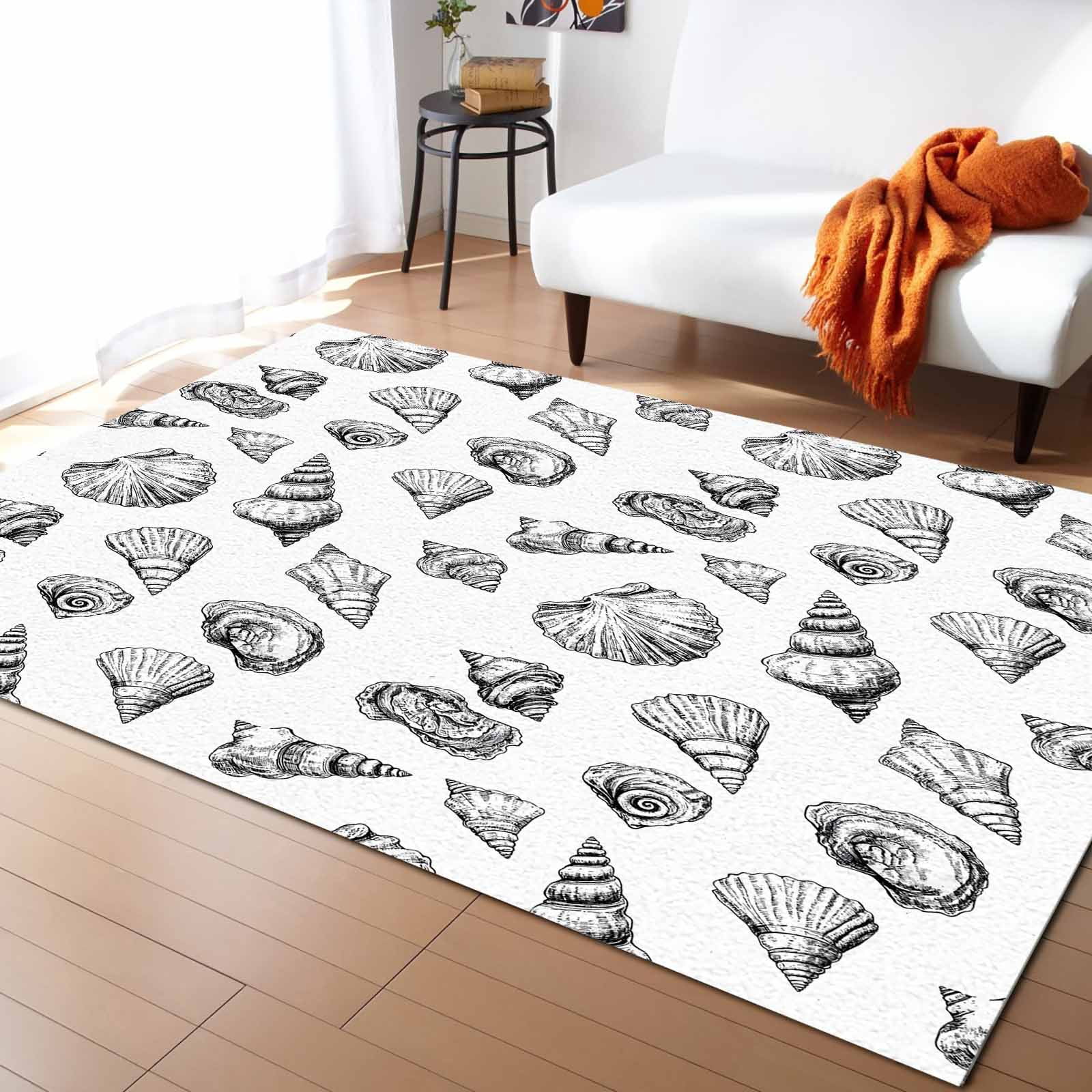 Area Rugs Indoor Non-Slip Rectangle Rug 5x8 Ft Marine Life Conch ...