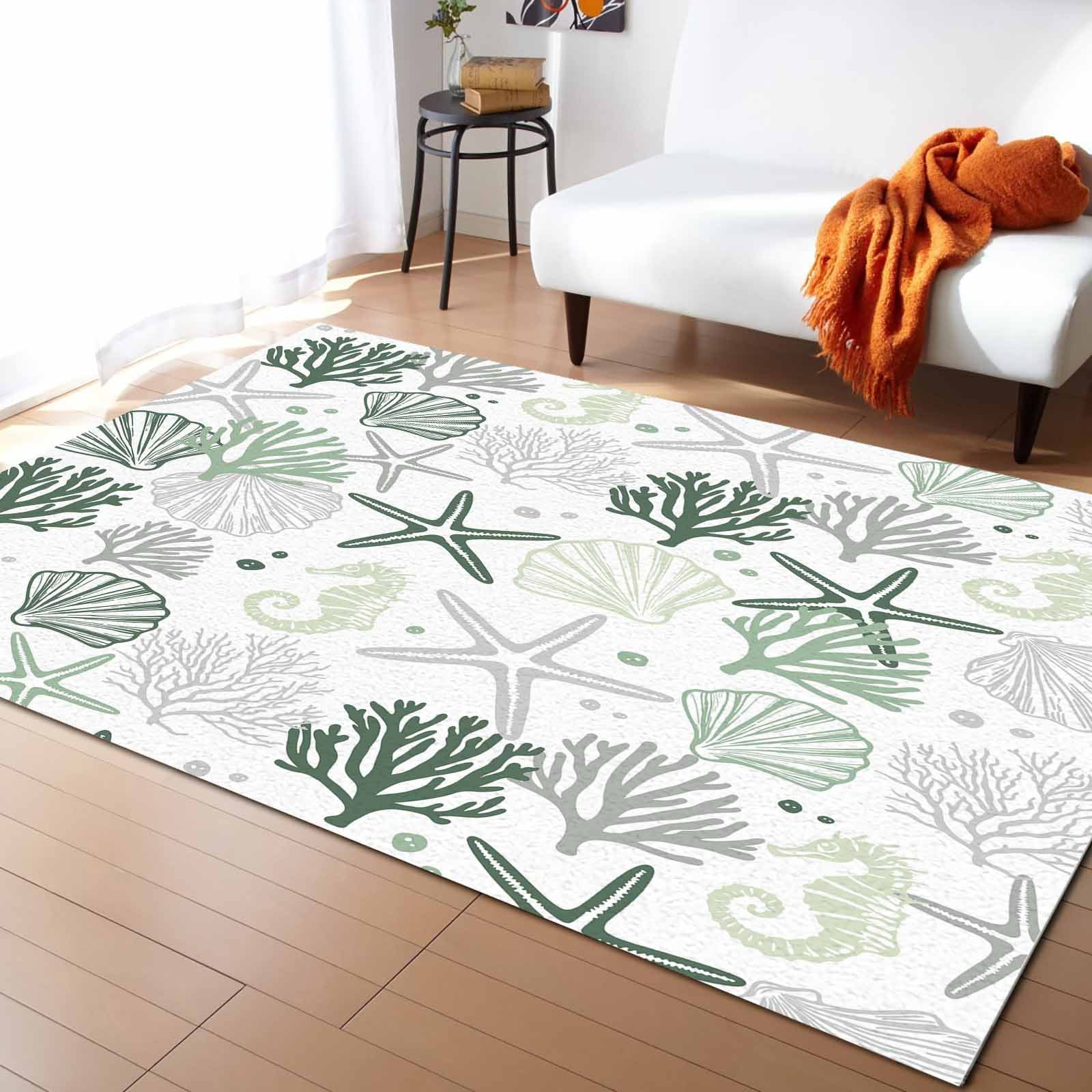 Area Rugs Indoor Non-Slip Rectangle Rug 5x8 Ft Nautical Coastal Dark ...